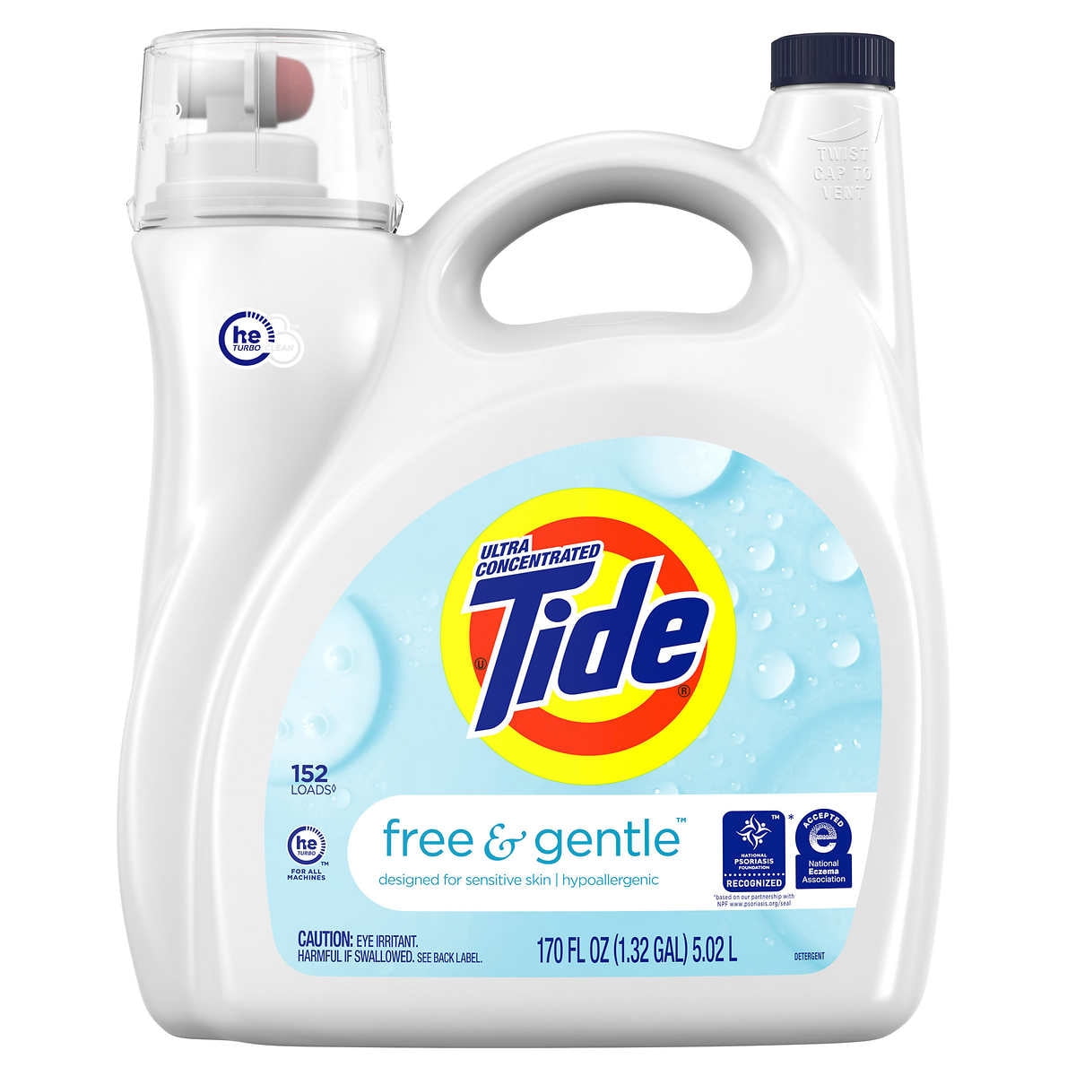 Tide Free and Gentle Laundry Detergent, Hypoallergenic, Unscented, 170 ...