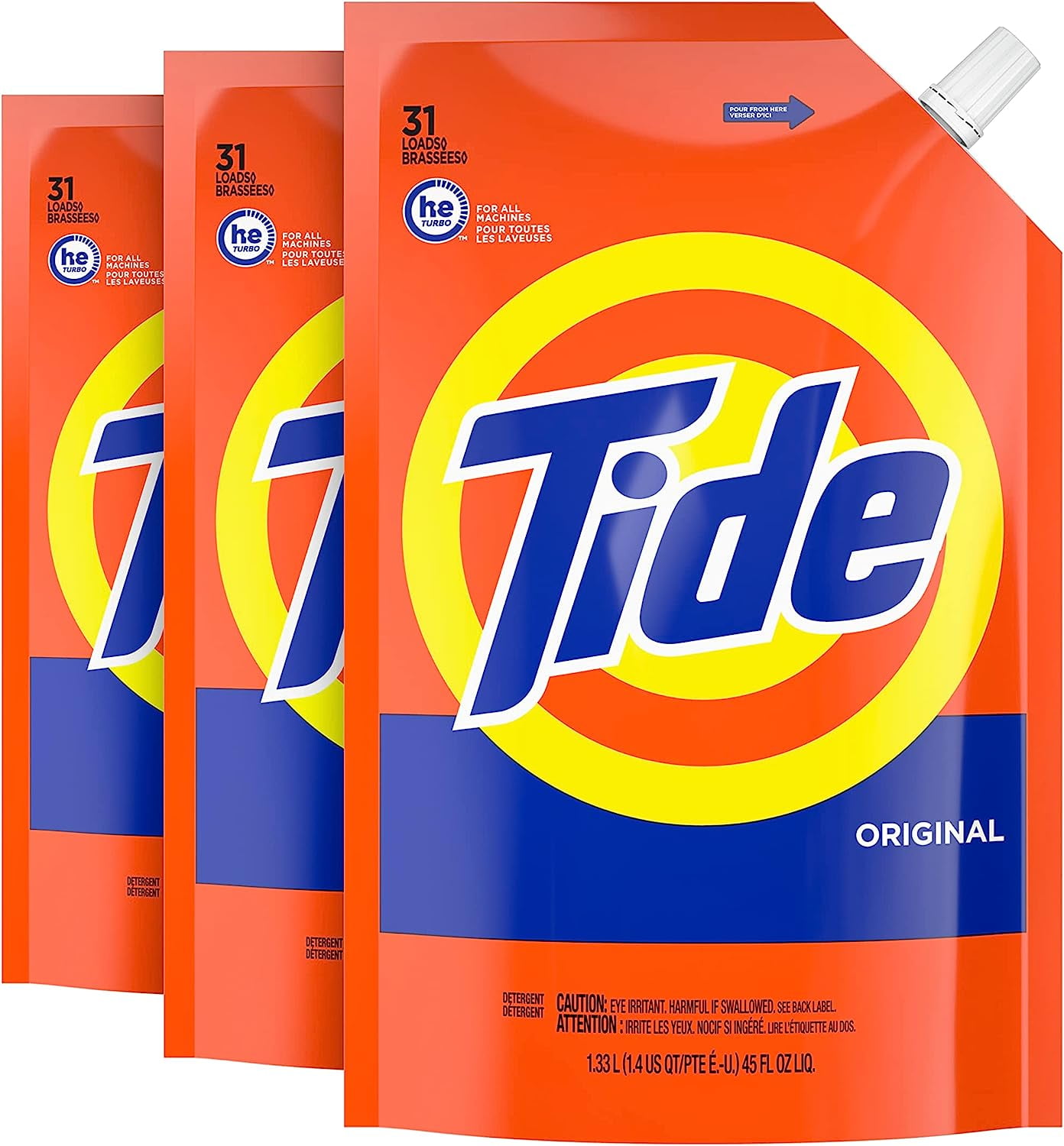 Tide Turbo Clean Liquid Laundry Detergent, 10x Cleaning Power, Original ...