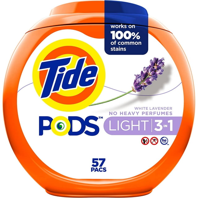 Tide PODS Light Laundry Detergent Pacs, 57 Count, White Lavender Scent ...
