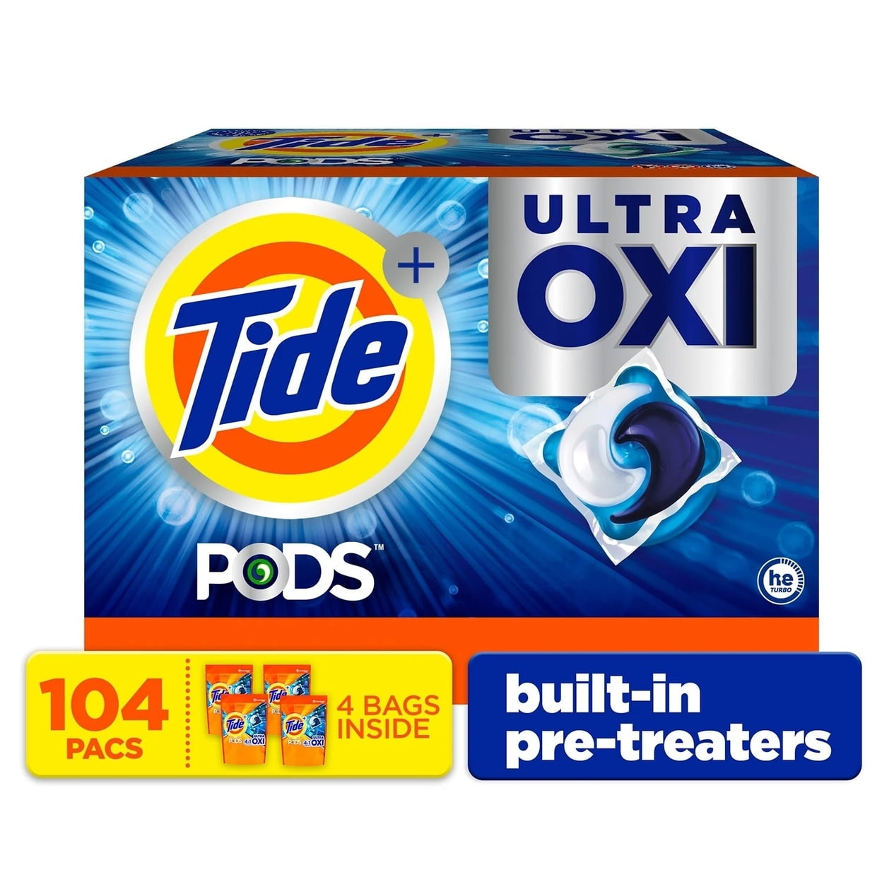 Tide Liquid Detergent Pods 4-in-1 Ultra Oxi 104 Count for Tough Stain ...