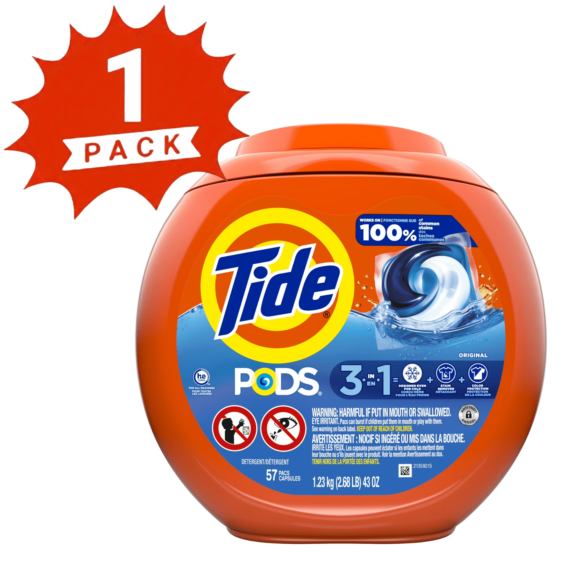 Tide PODS Liquid Laundry Detergent Pacs, Original Scent, 57 Count (1 ...