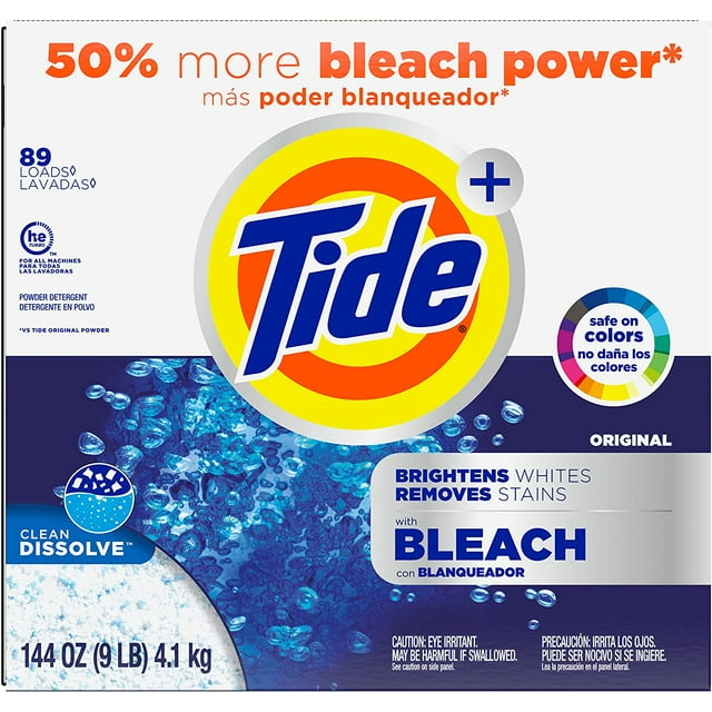 Tide Plus Bleach Powder Laundry Detergent, Original, 89 Loads, 144 ...