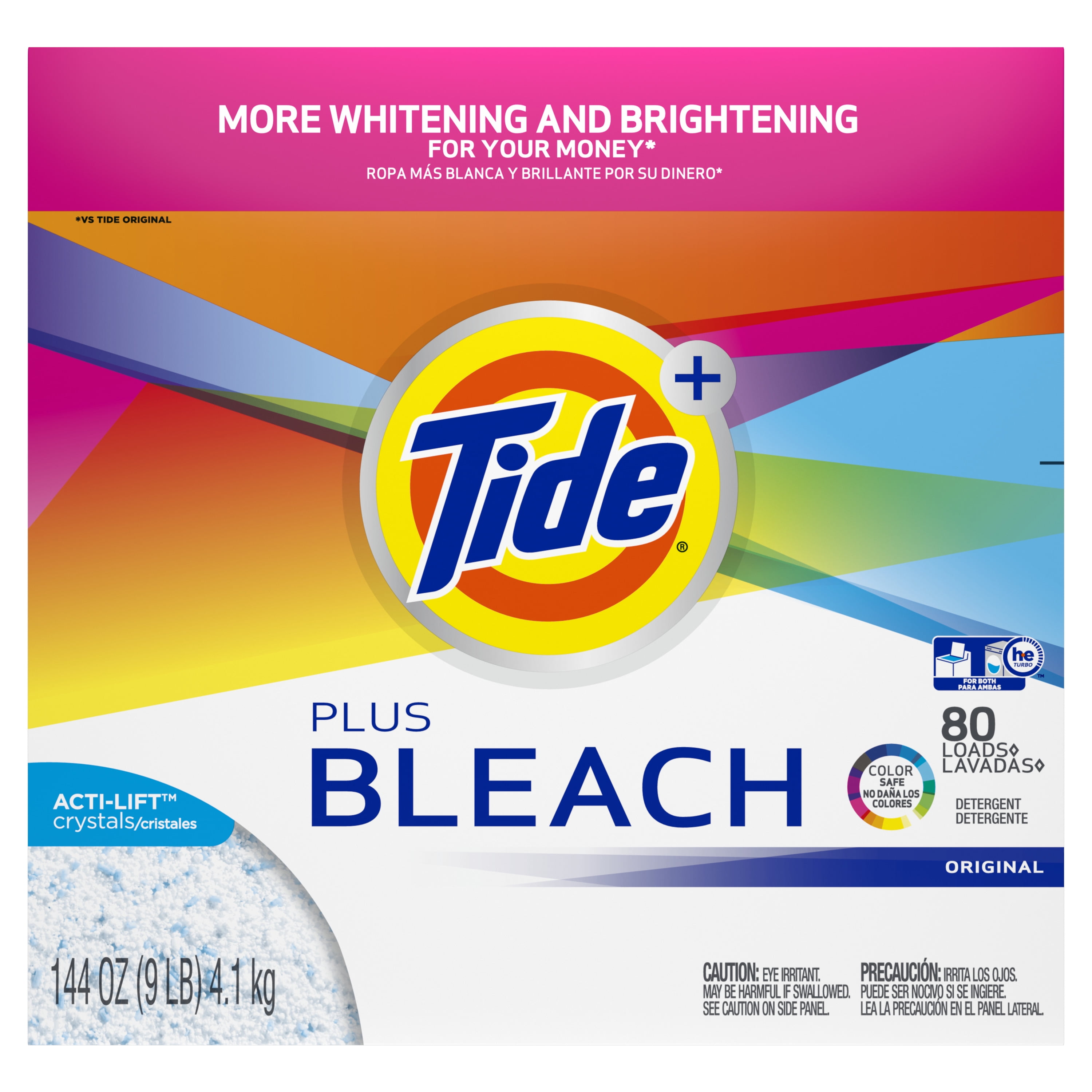 Tide Plus Bleach Powder Laundry Detergent, Original, 89 Loads, 144 oz ...