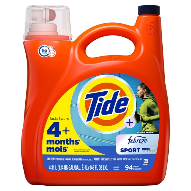 Tide Plus Febreze Sport Odor Defense HE Turbo Clean Detergent, 146 fl ...