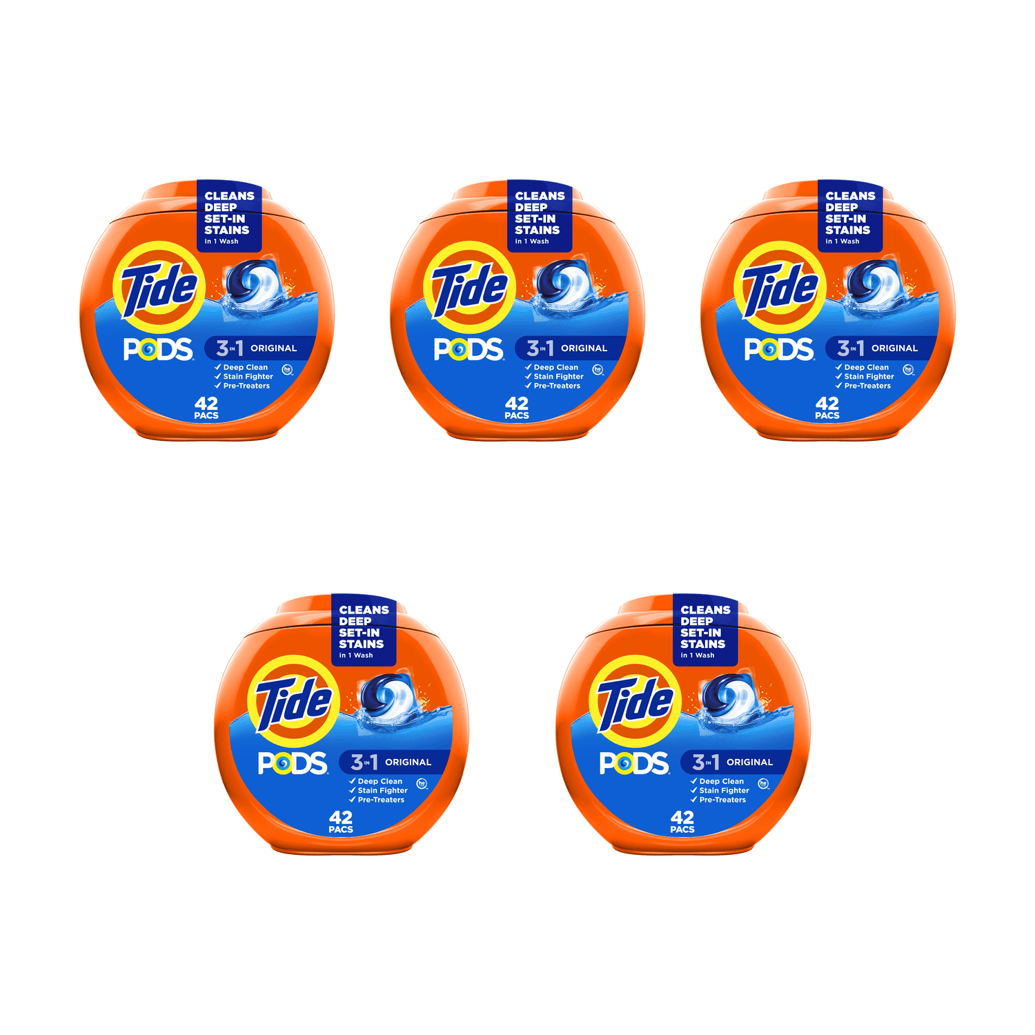 Tide Pods 3-in-1 Original Laundry Detergent Pacs(42 Count x 5 ) – 5 ...
