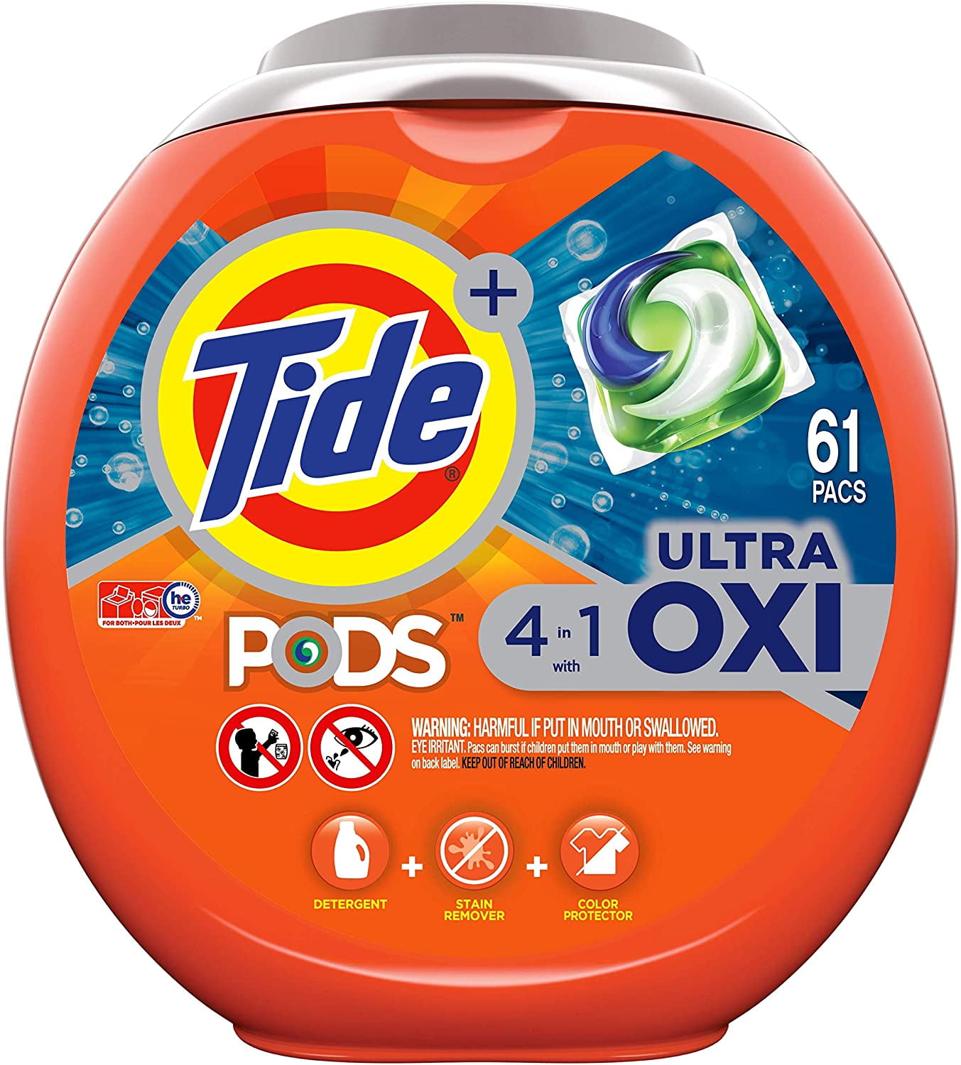 Tide PODS Ultra Oxi Laundry Detergent, 4-in-1 Cleaning Power, HE ...