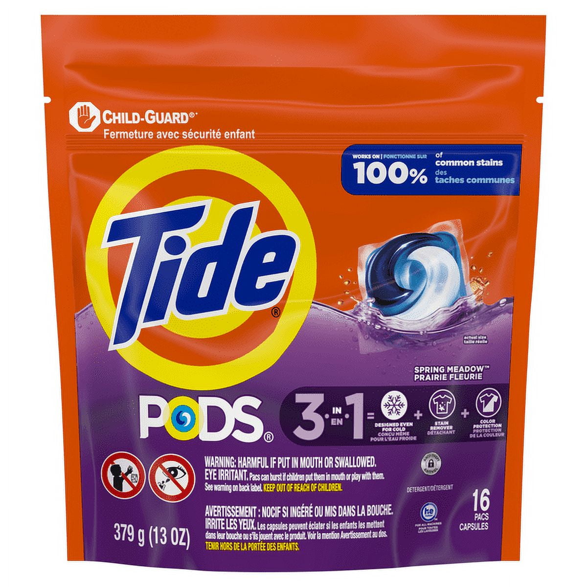 Tide Laundry Detergent Capsules, Spring Meadow Scent, 16 Count, 3-in-1 ...