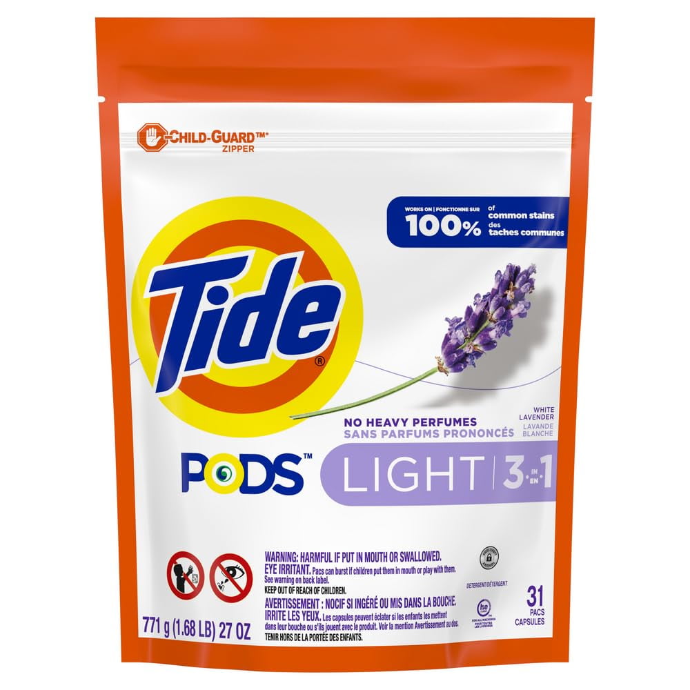 Tide Pods Light Laundry Detergent Pacs, 31 Count, White Lavender Scent ...