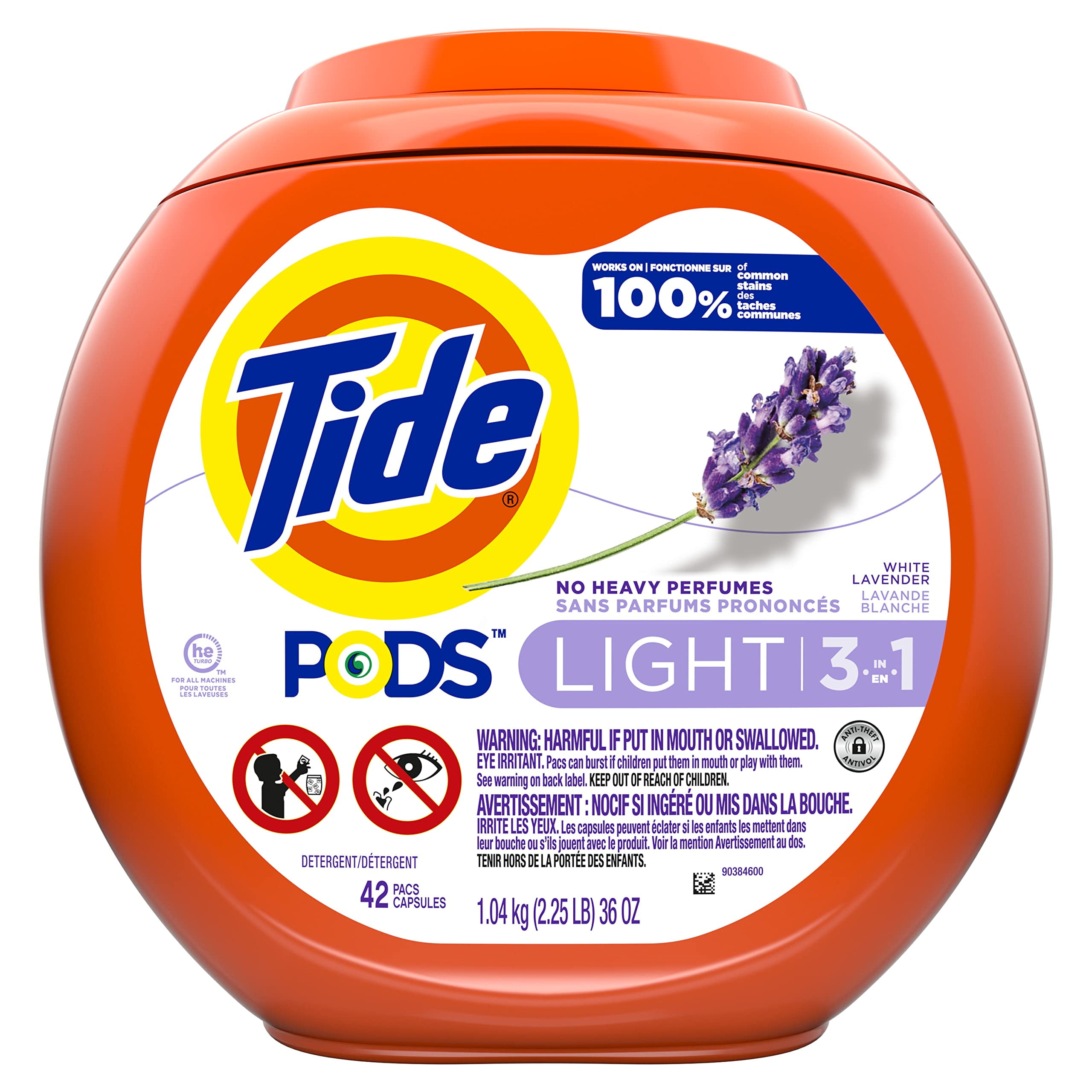 Tide Pods Light Laundry Detergent Pacs, 42 Count, White Lavender Scent ...