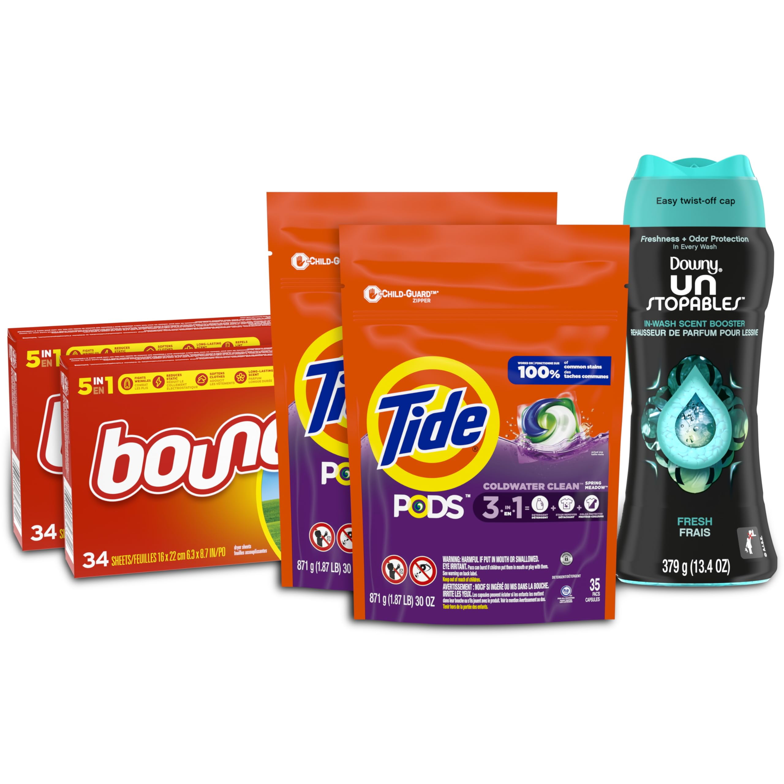 Tide Pods Liquid Laundry Detergent Pacs, Downy Unstopable Scent Beads ...