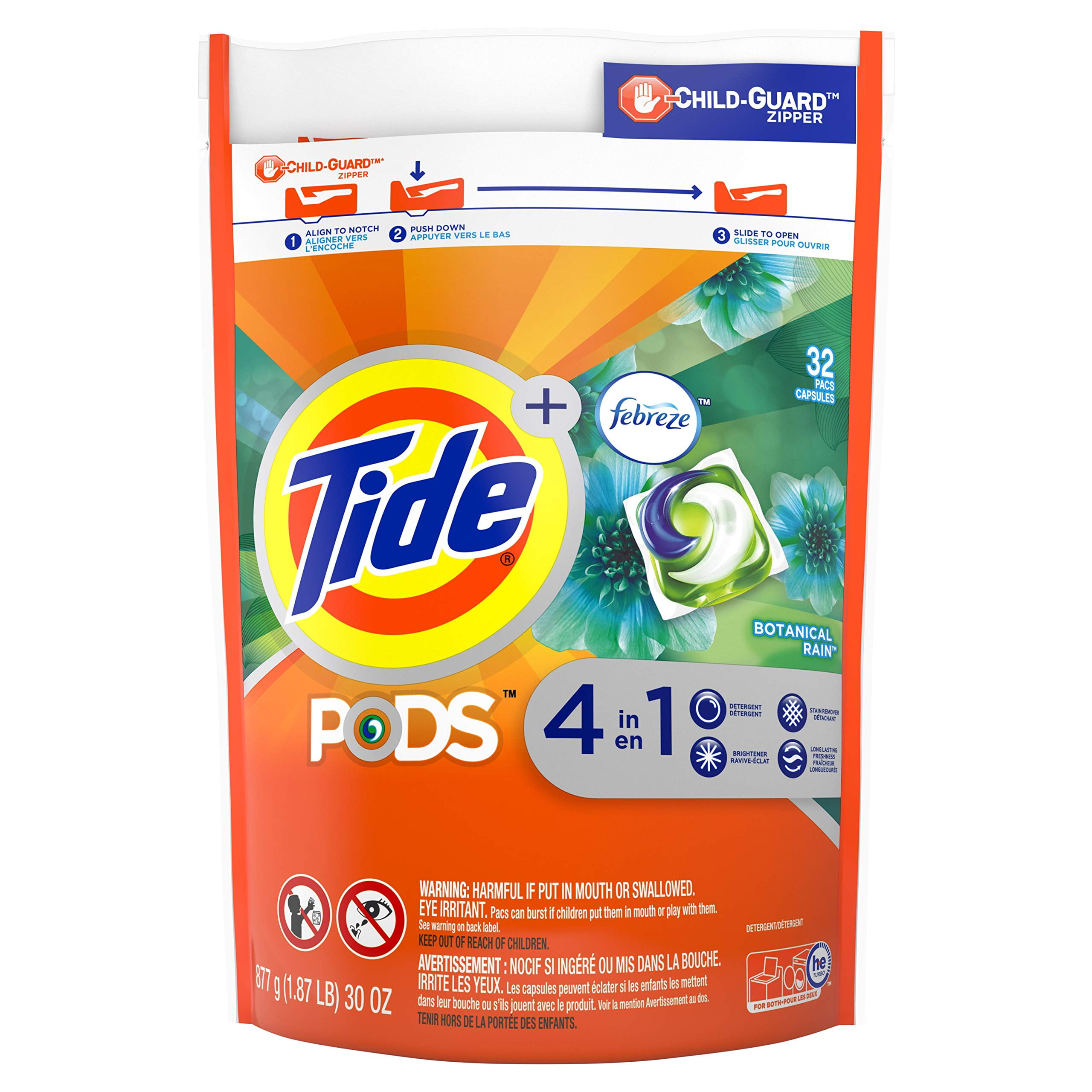 Tide Pods With Febreze, Liquid Laundry Detergent Pacs, Botanical Rain ...
