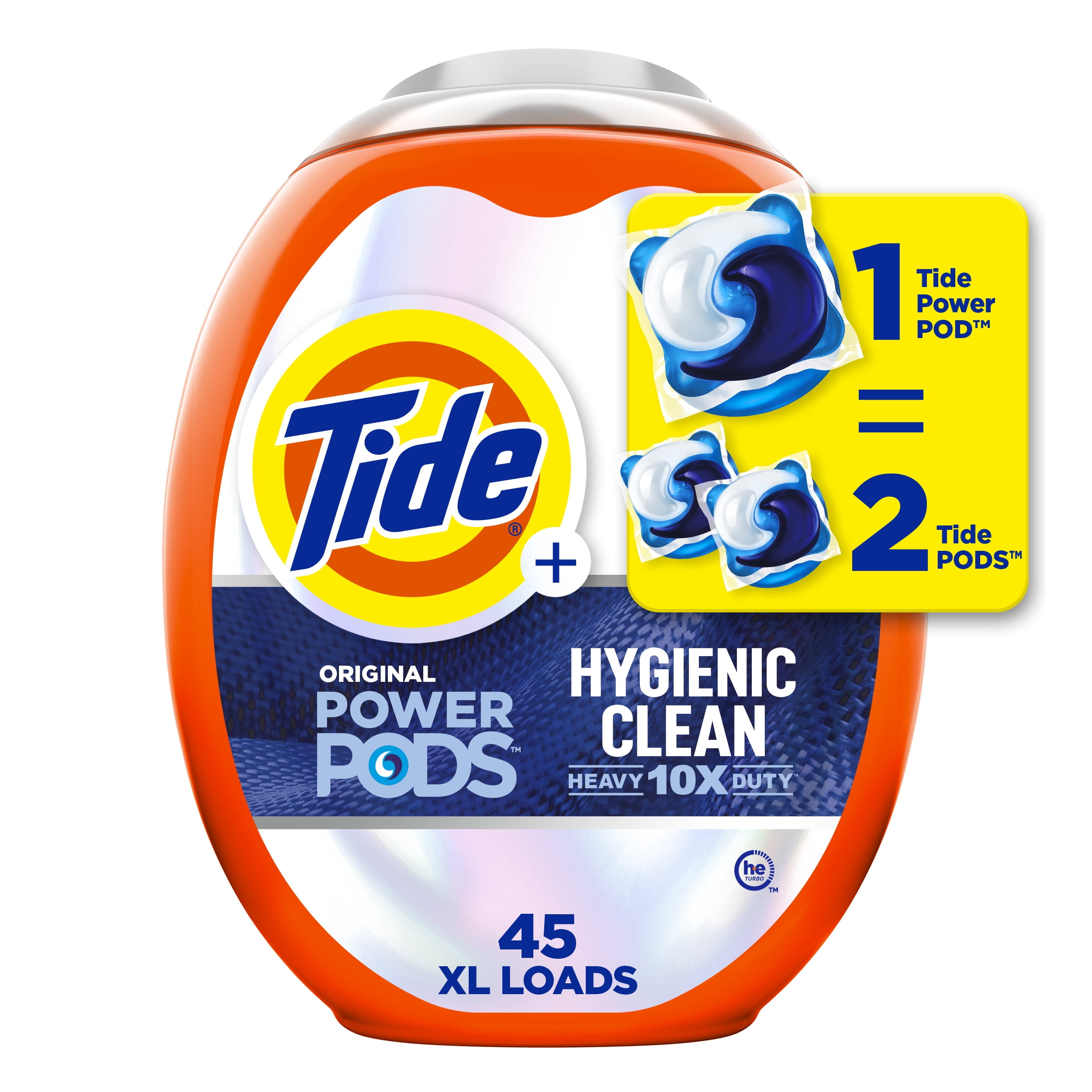 Tide Laundry Pods, Heavy Duty Hygienic Clean, 45 Capsules, Removes ...