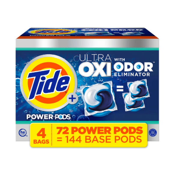 Tide Power Pods Plus Ultra Oxi Odor Eliminator Laundry Detergent, 72 ...