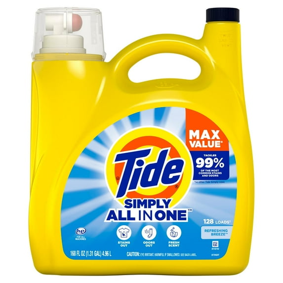 Tide Simply All In One Liquid Laundry Detergent, Refreshing Breeze, 128 ...
