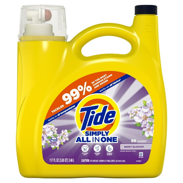 Tide Simply Liquid Laundry Detergent, Berry Blossom, 89 Loads 117 fl oz ...