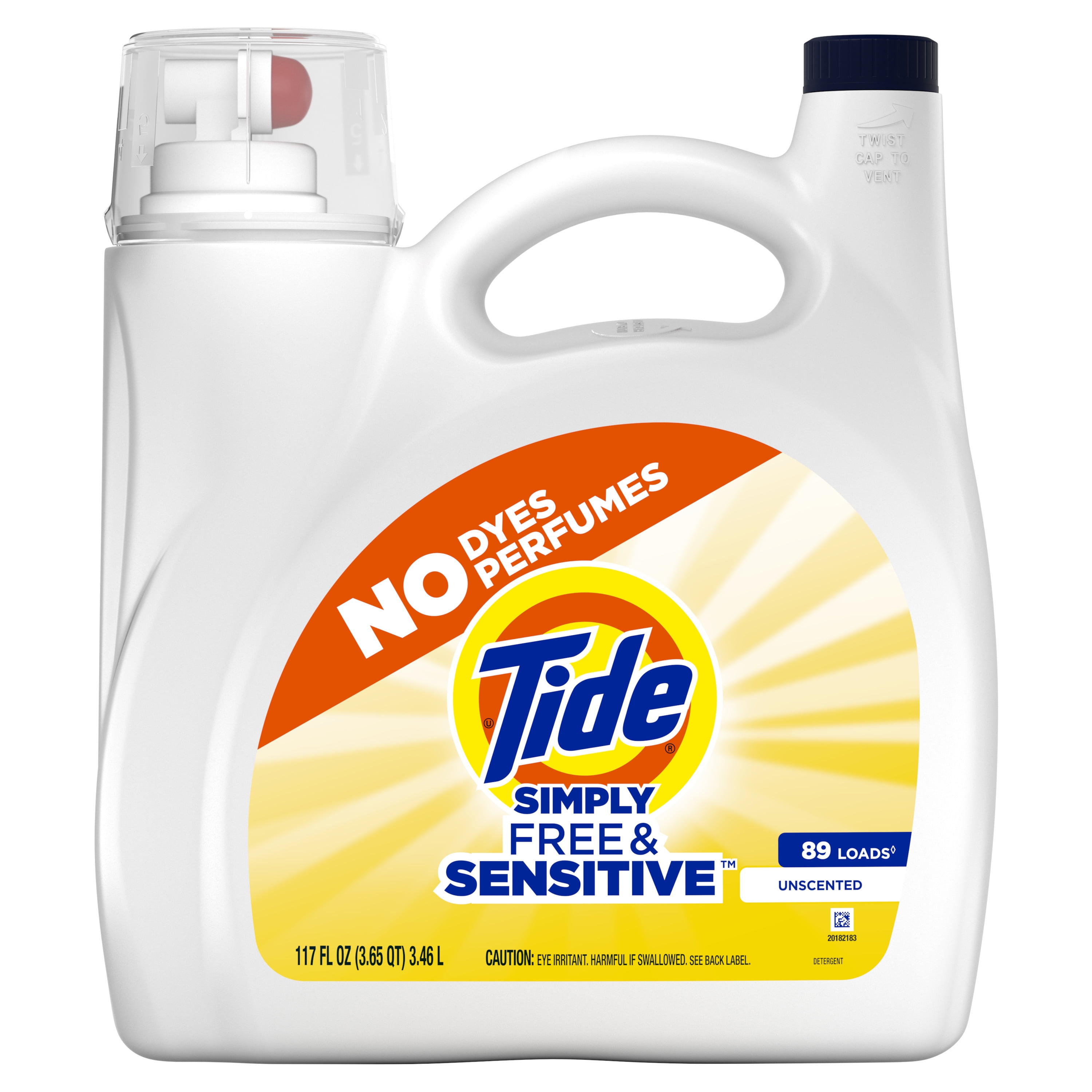Tide Simply Liquid Laundry Detergent, Free & Sensitive, 117 fl oz, 89 ...