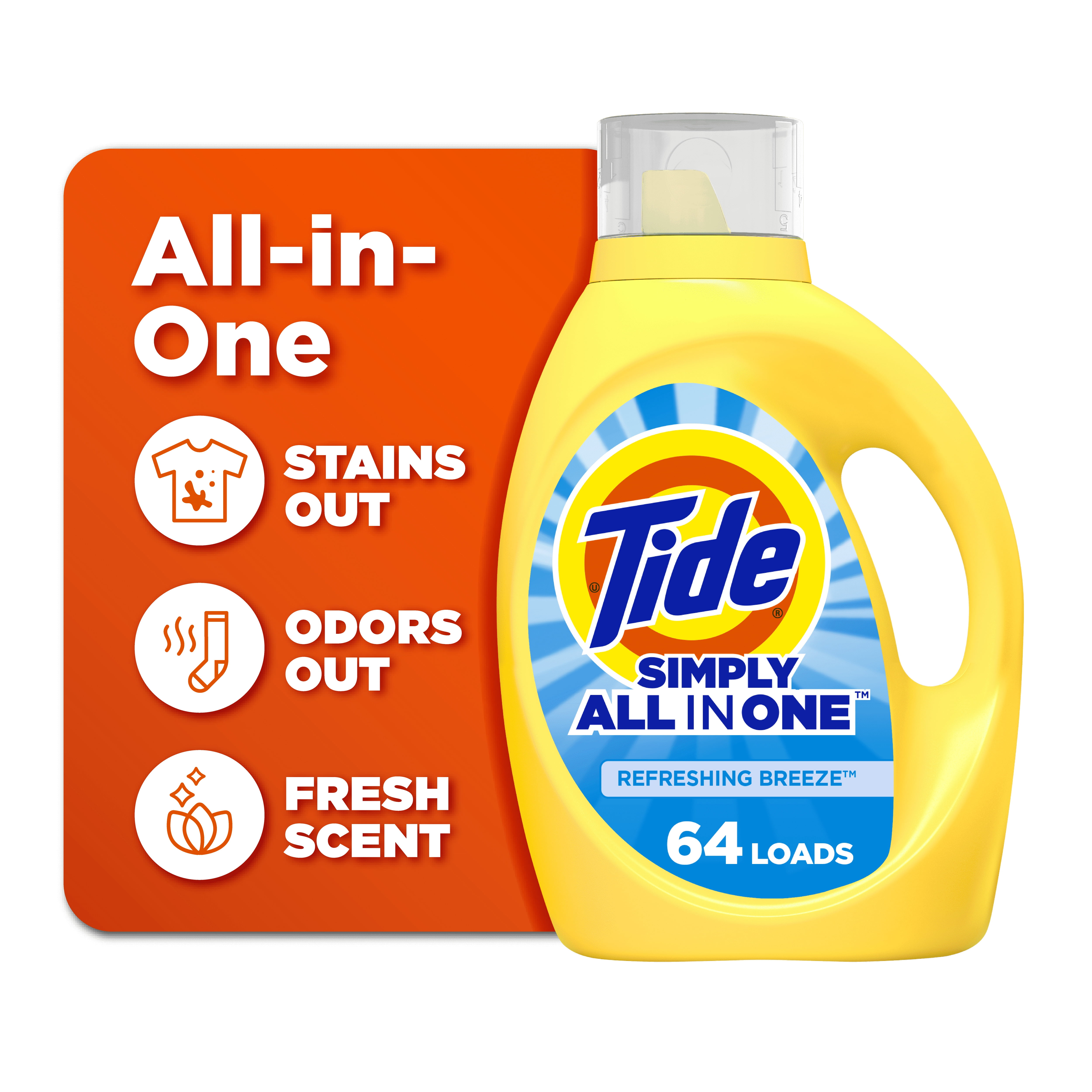 Tide Simply Liquid Laundry Detergent, Refreshing Breeze, 84 oz, 64 ...