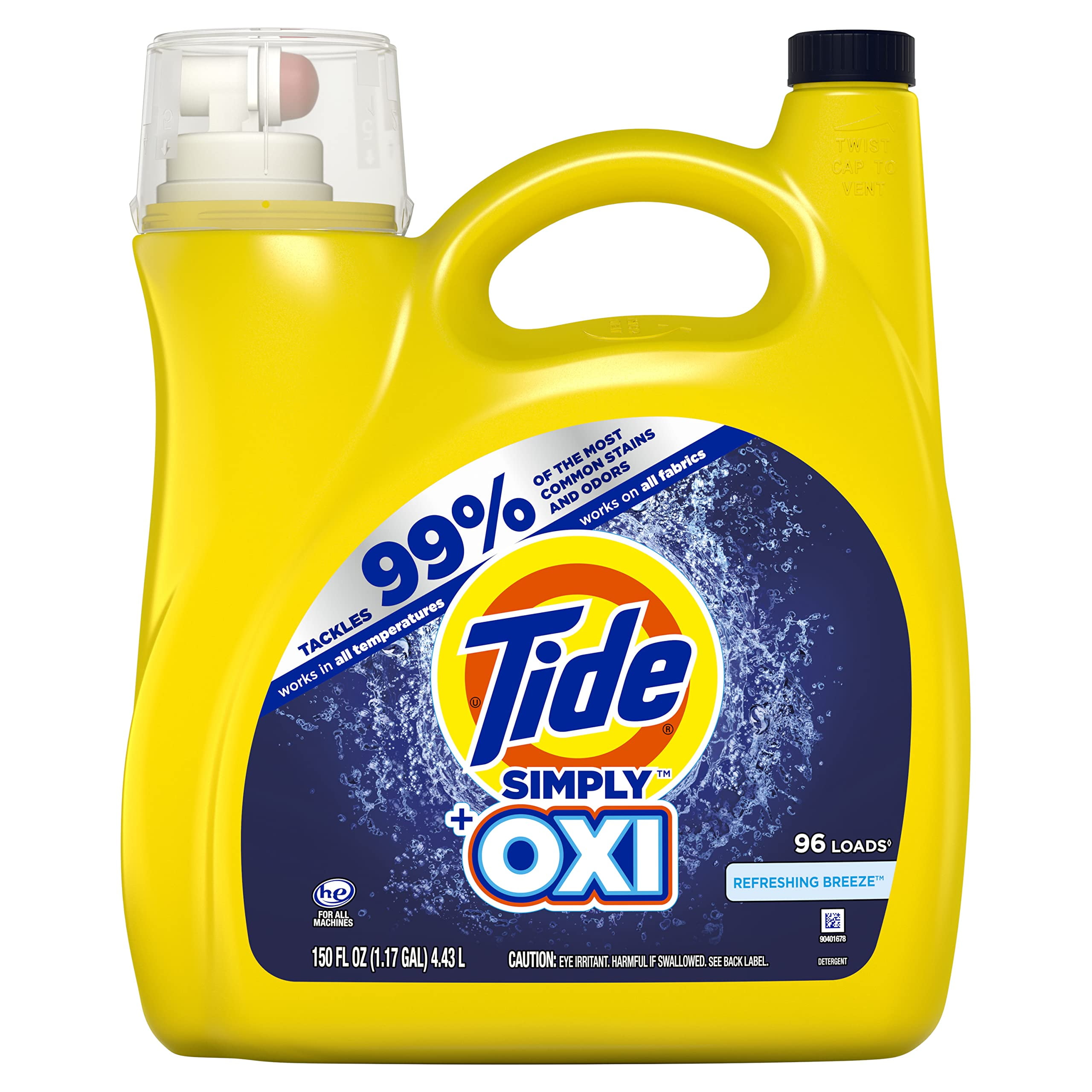 Tide Simply + Oxi Liquid Laundry Detergent, Clean Fragrance, 96 Loads ...