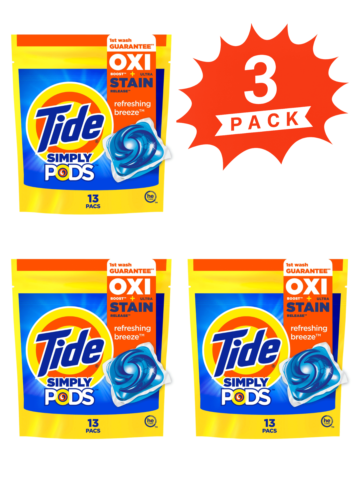 Tide Simply Oxi Refreshing Breeze Laundry Detergent Pods 3 in 1 (Pack 3 ...