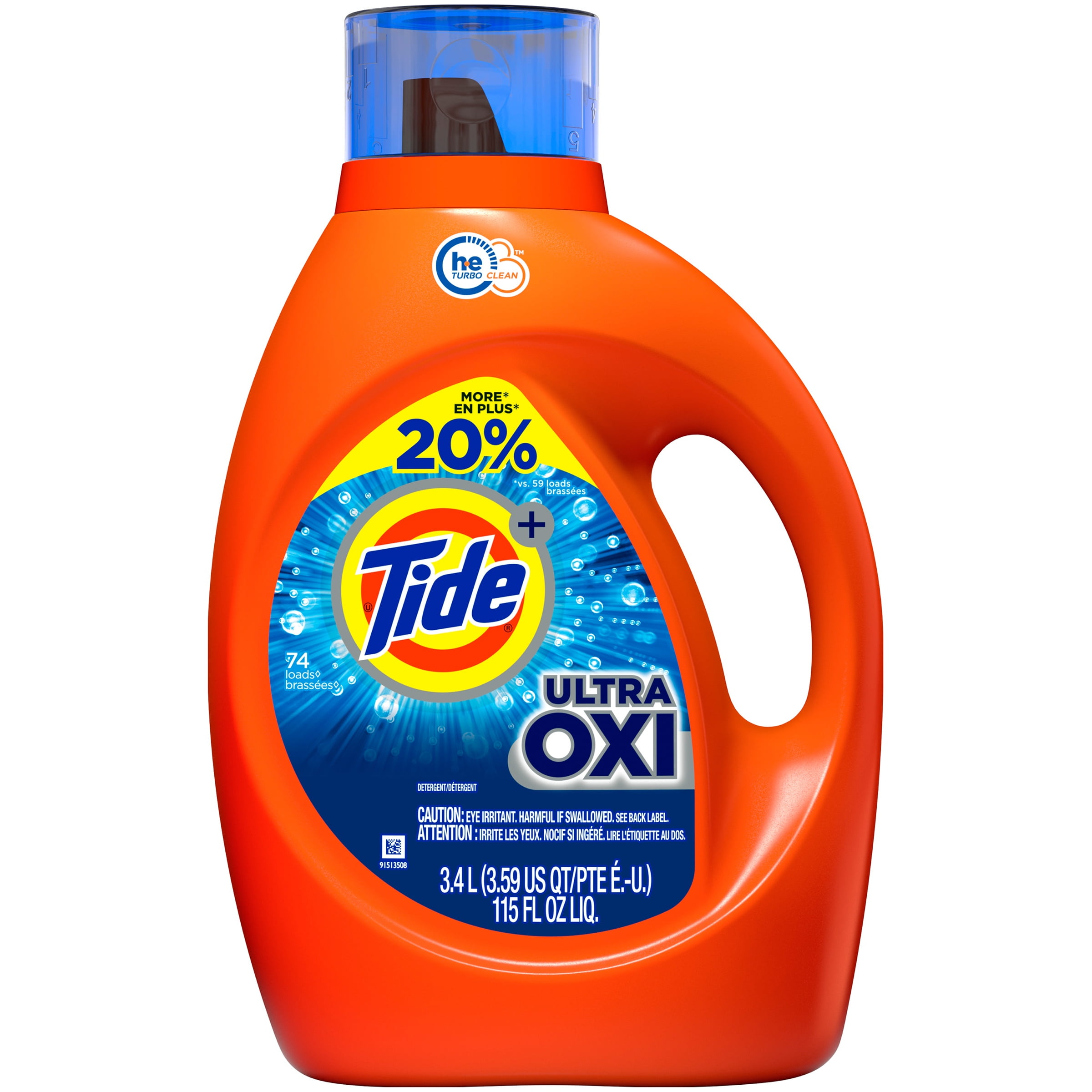 Tide Ultra Oxi Liquid Detergent, 74 Loads, 115 fl oz, 10X Cleaning ...