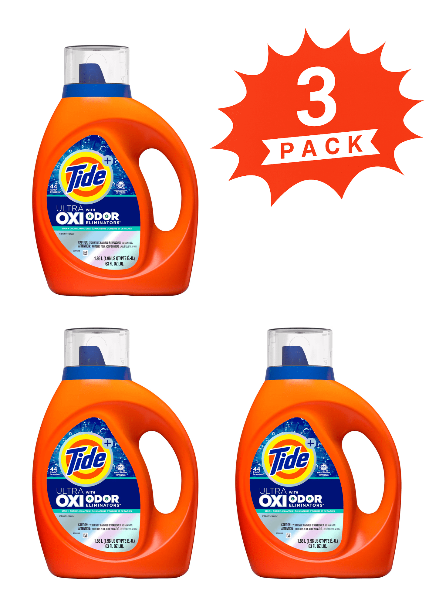 Tide Ultra Oxi + Odor Eliminators Liquid Laundry Detergent (Pack 3 ...