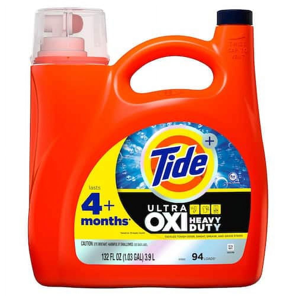 Tide Ultra Oxi Plus Heavy-Duty Detergent, 132 fl oz, Original Scent, 94 ...