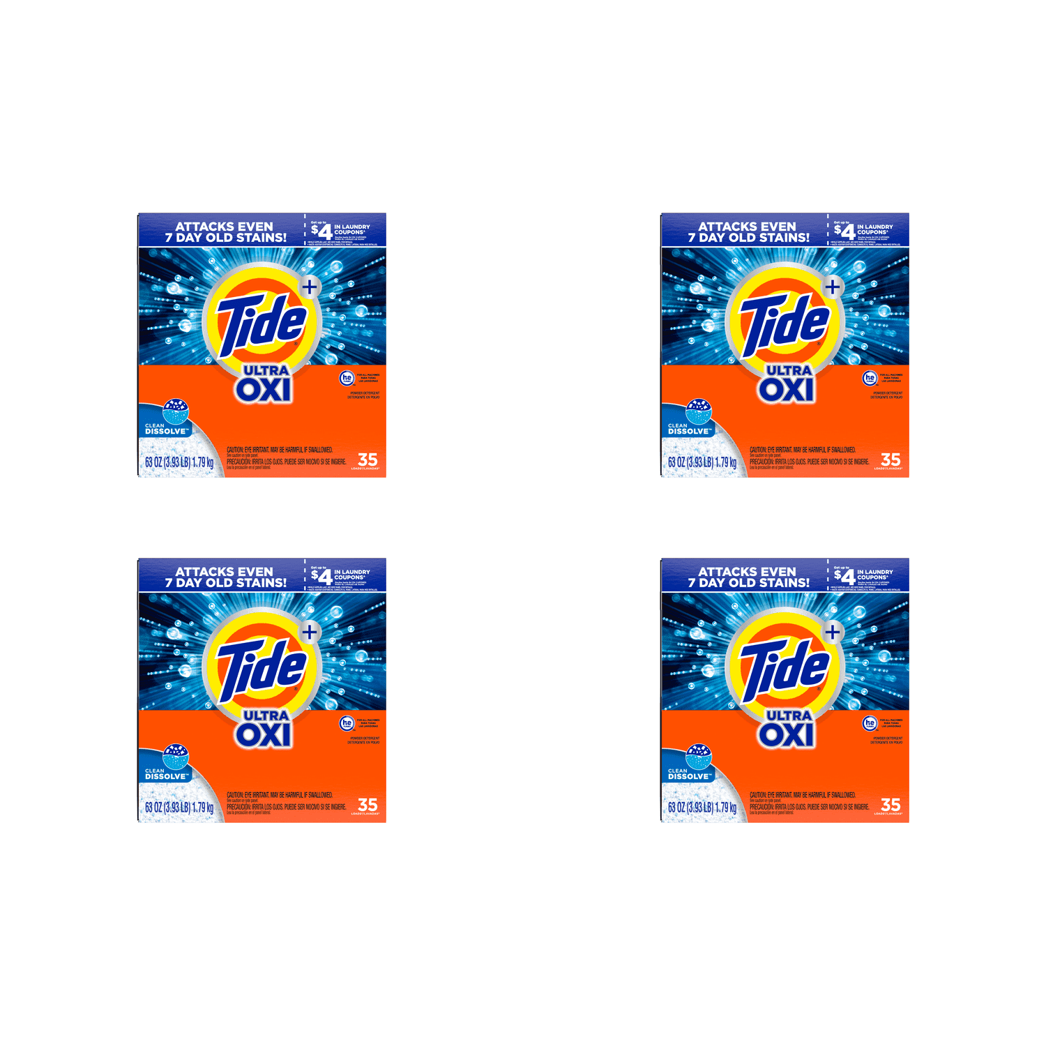 Tide Ultra Oxi Powder Laundry Detergent with Oxi Boost,( 4 X 63 oz) Box ...
