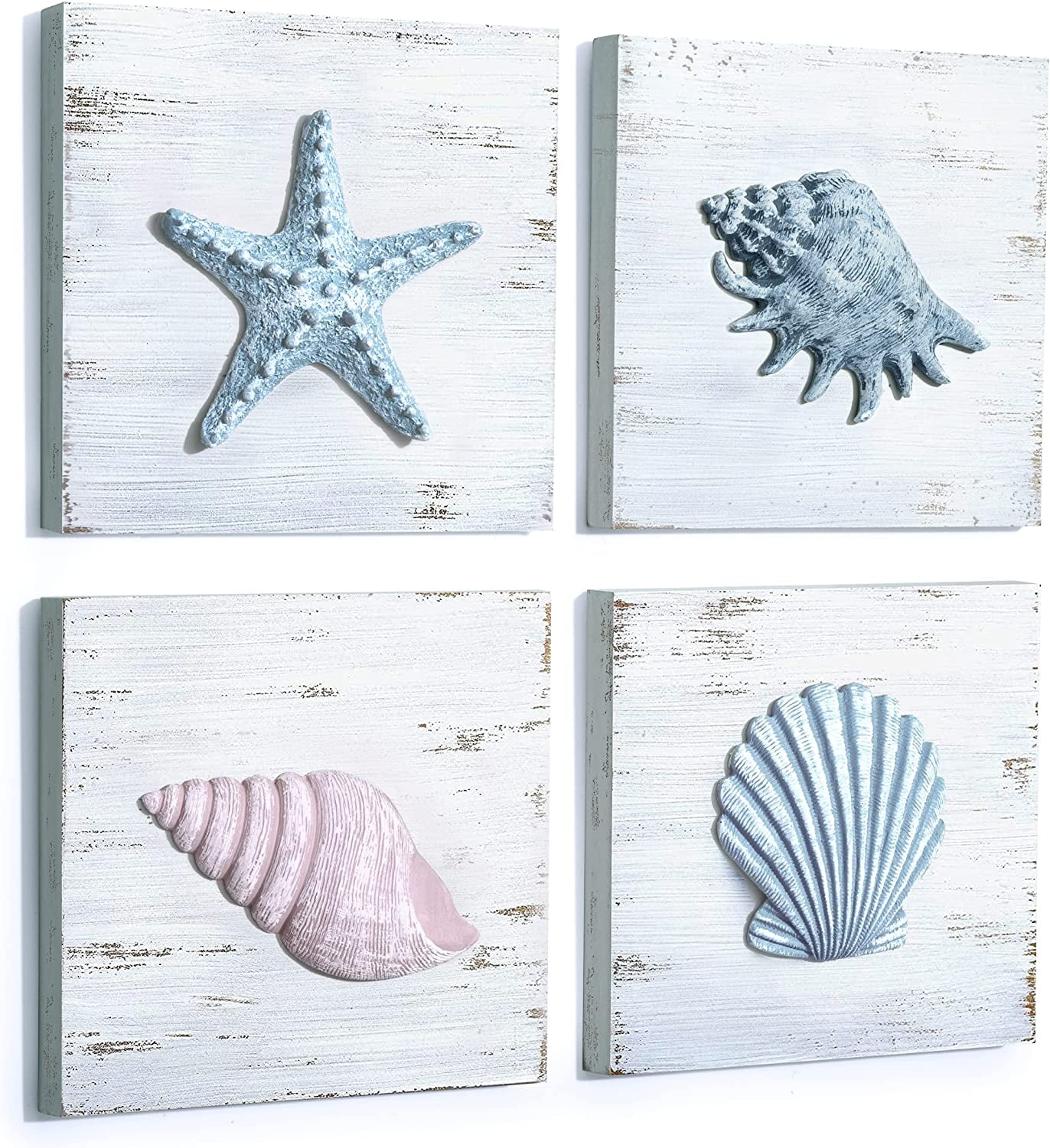 TideAndTales Beach Decor Seashell Wall Art - (Set of 4) Textured 3D ...