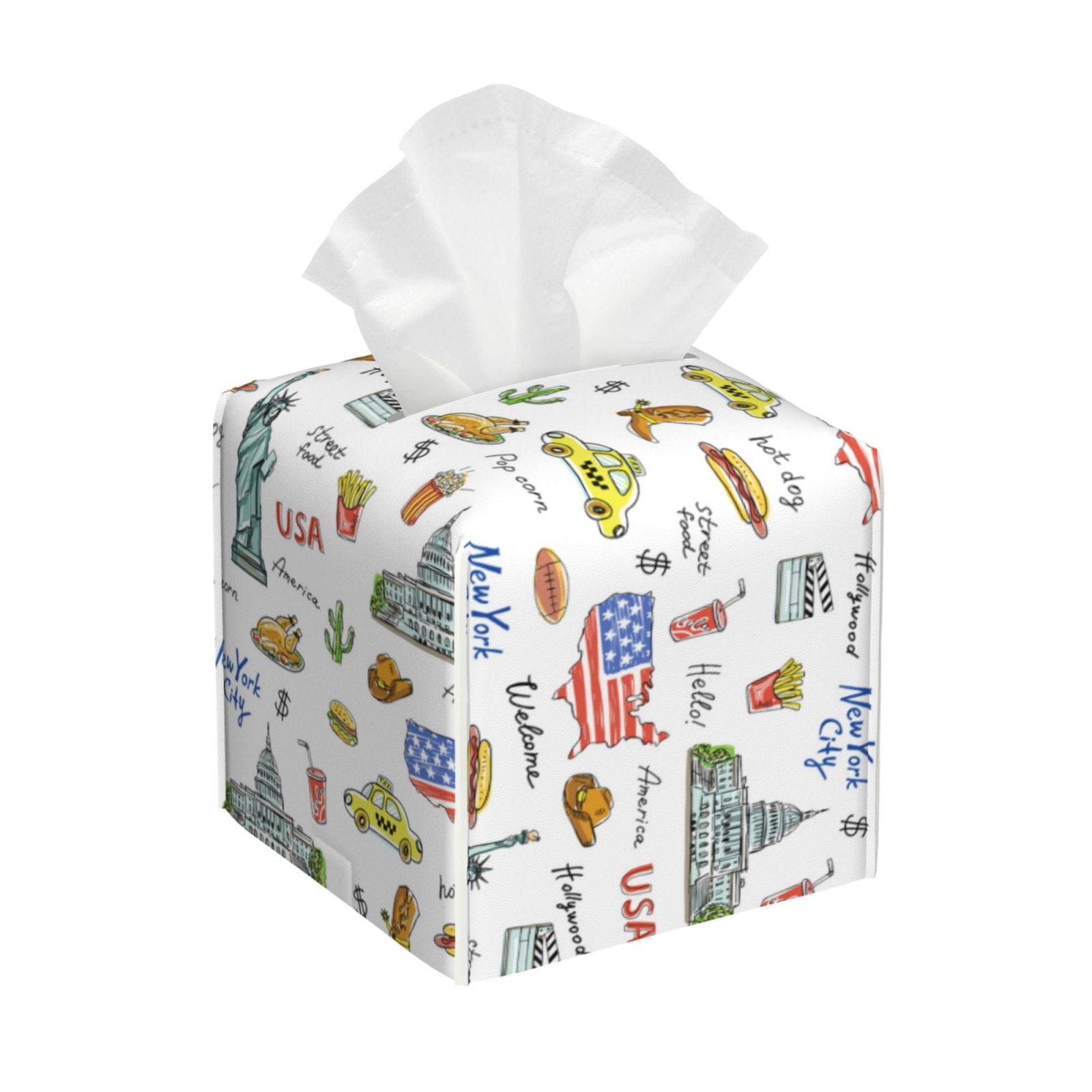 Tideii America Landmarks for Square Leather Tissue Box, PVC Waterproof ...