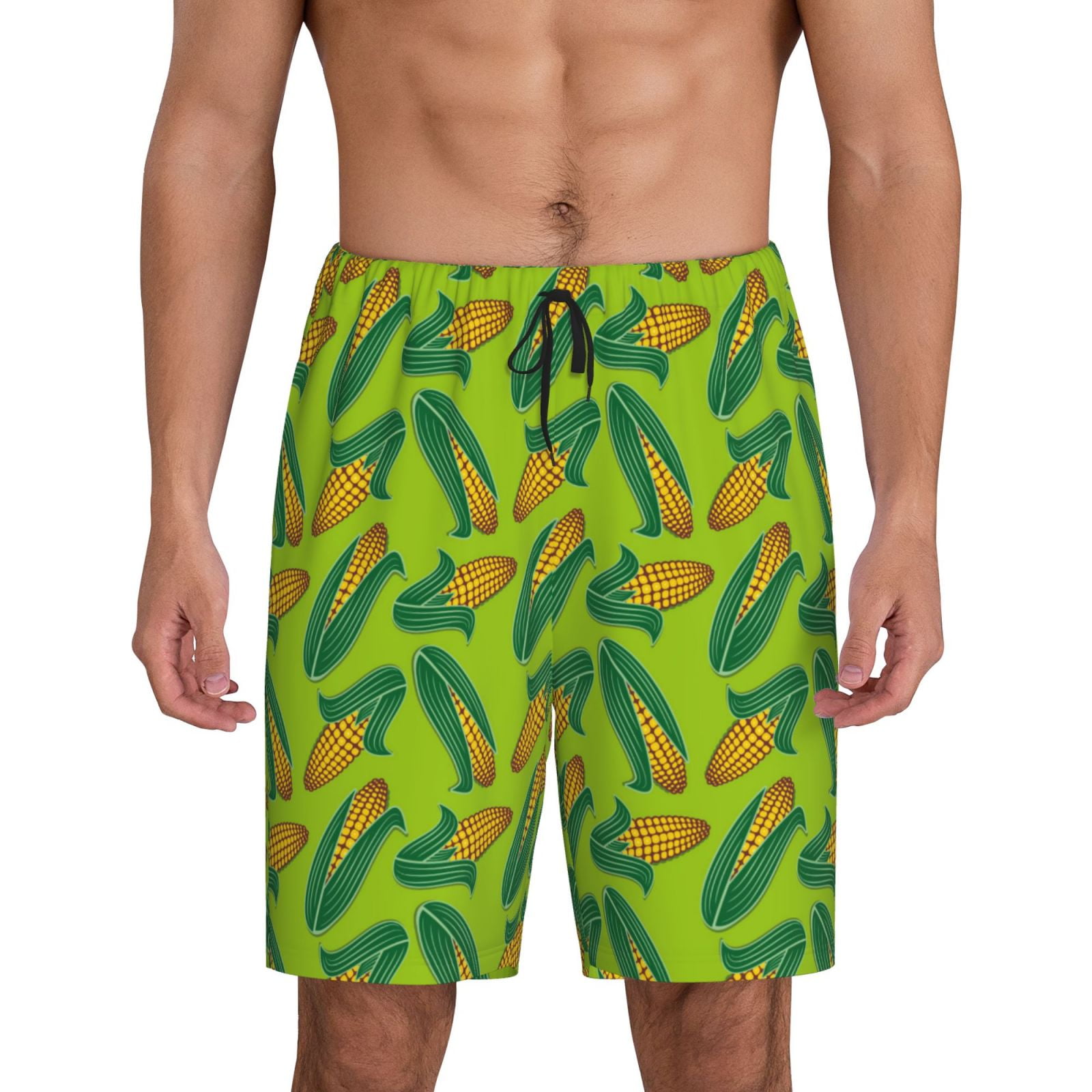 Tideii Autumn Corn Print Men's Short Pajama Pants, Elastic Pocket ...