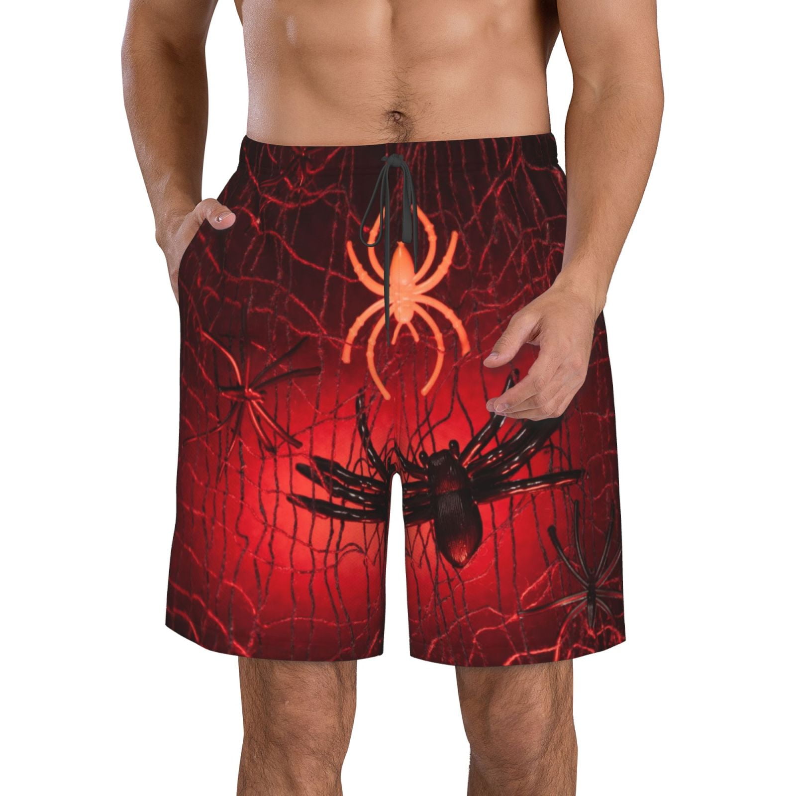 Tideii Black Spider Web With Spiders for Men's Casual Beach Shorts ...