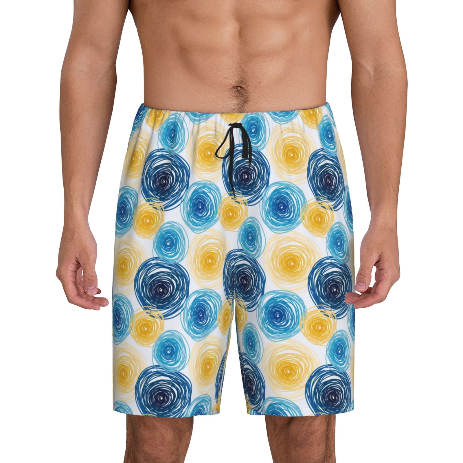 Tideii Circular Print Men's Short Pajama Pants, Elastic Pocket Summer ...