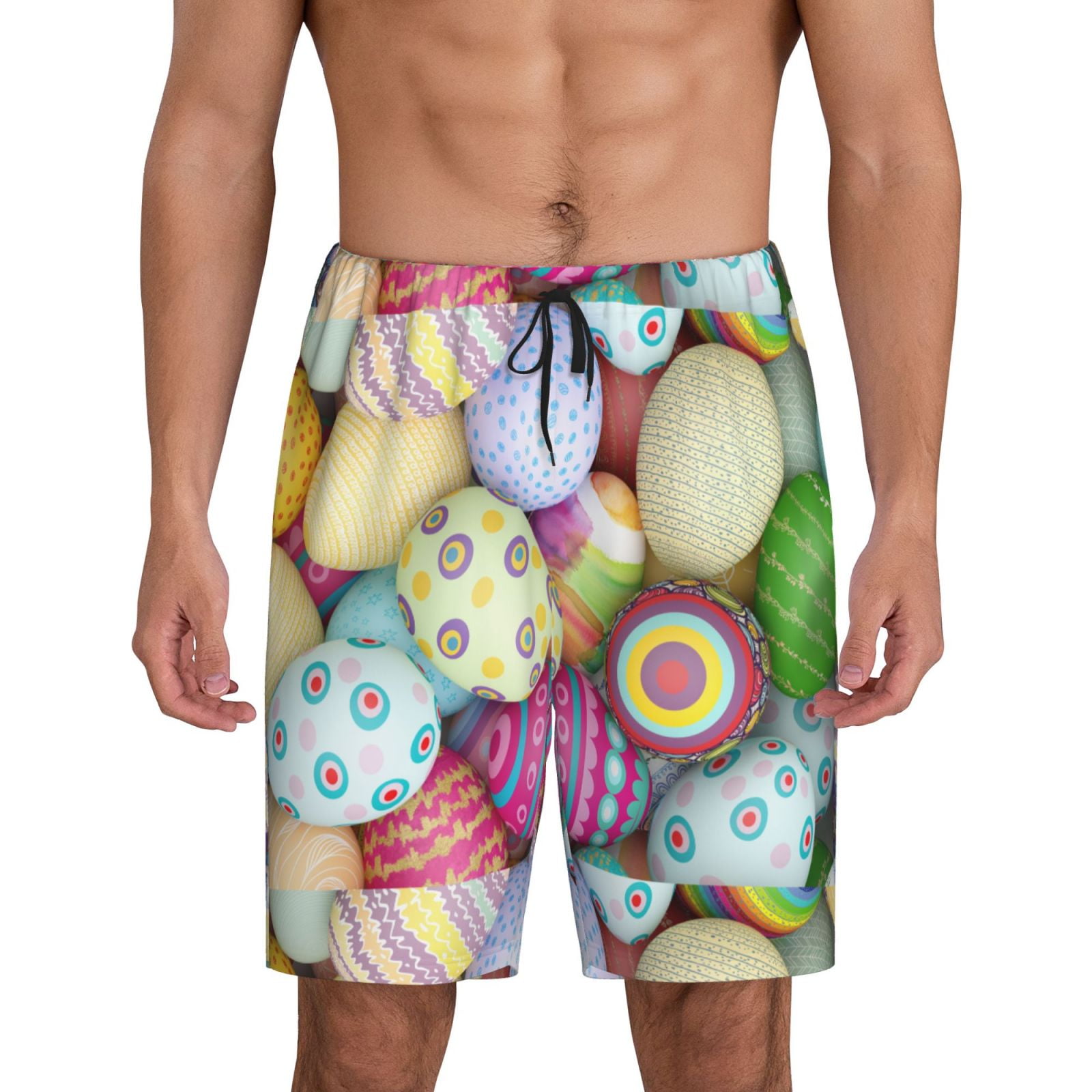 Tideii Colorful Easter Eggs Print Men's Short Pajama Pants, Elastic ...