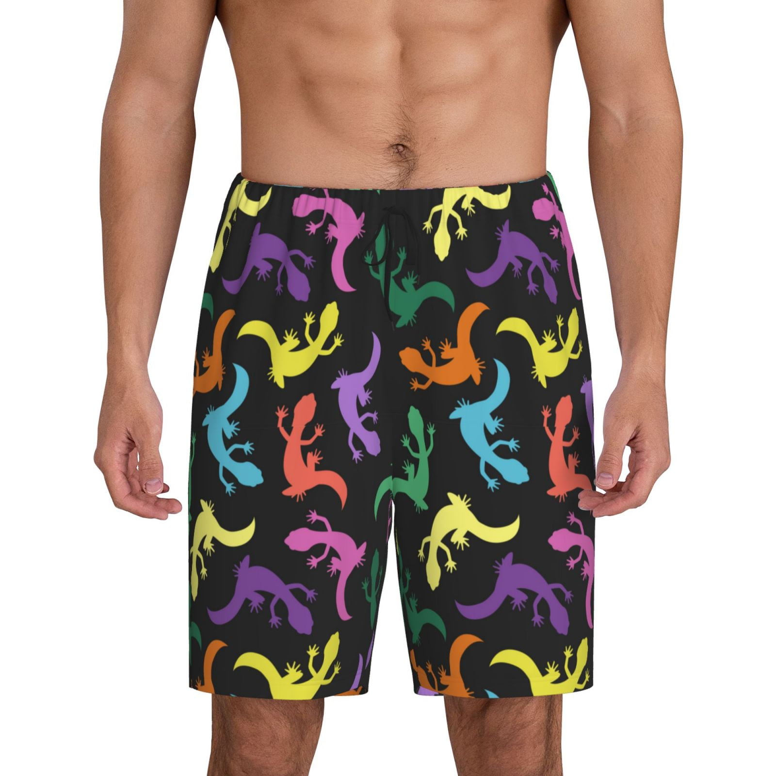 Tideii Colorful Lizards Print Men's Short Pajama Pants, Elastic Pocket ...