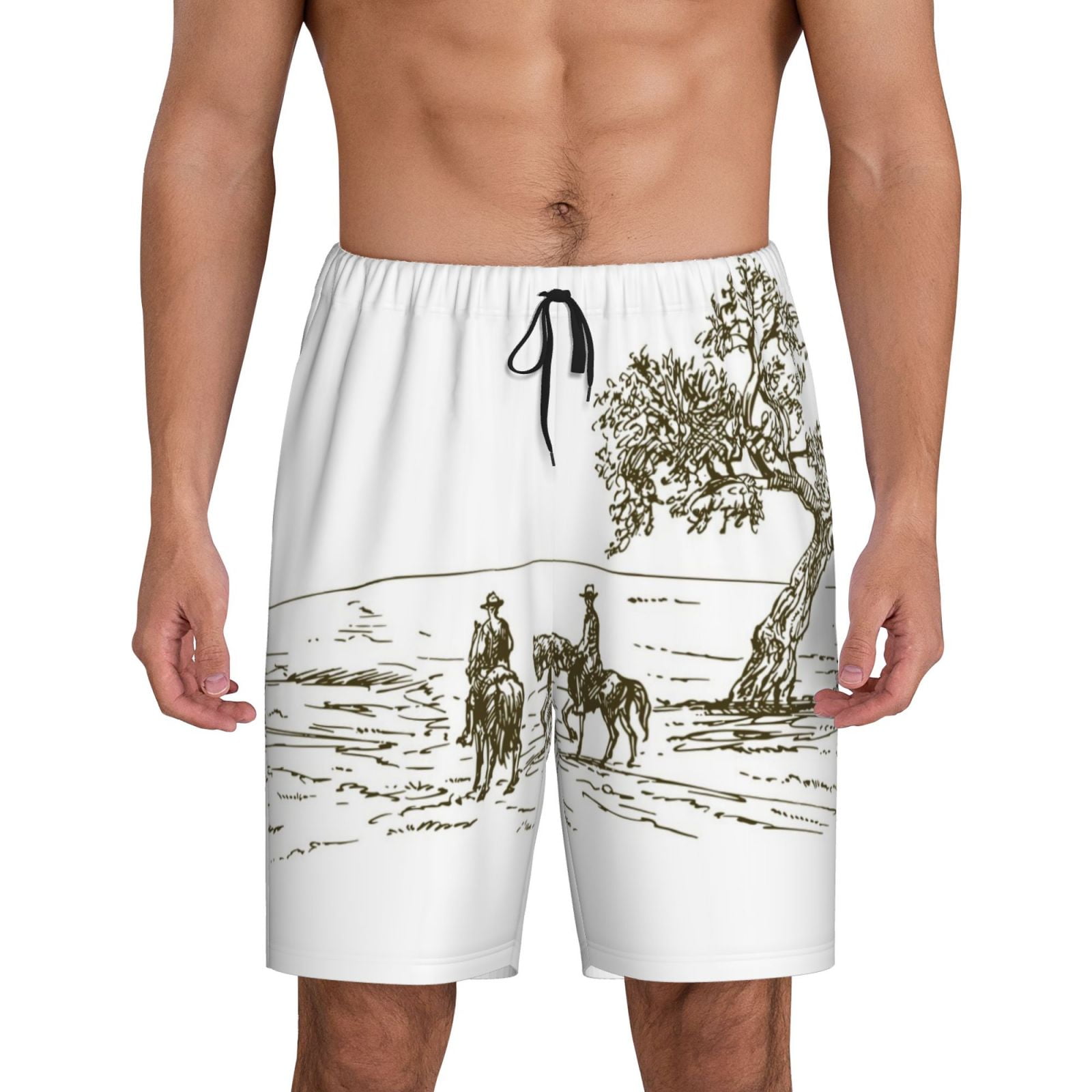 Tideii Cowboys Riding A Horse Near A Tree Print Men's Short Pajama ...
