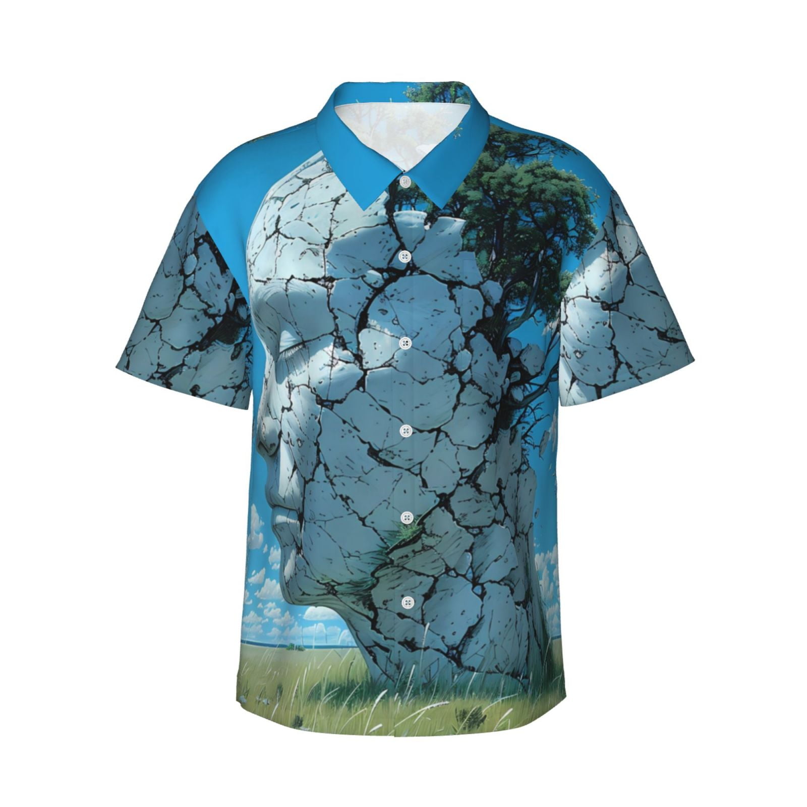 Tideii Cracked Earth Head Tree for Men's Short Seeve Hawaiian Shirt ...