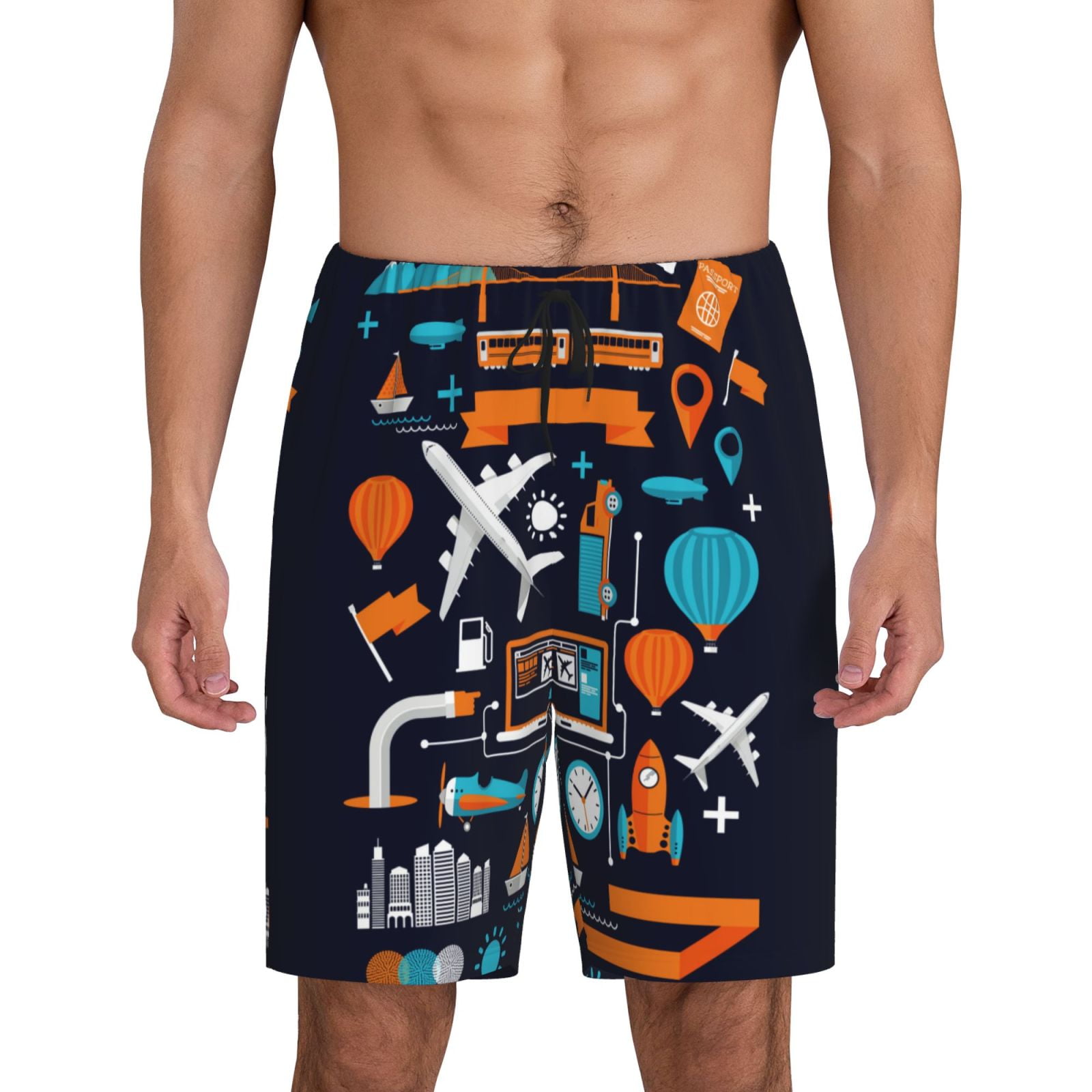 Tideii Creative Transport Print Men's Short Pajama Pants, Elastic ...