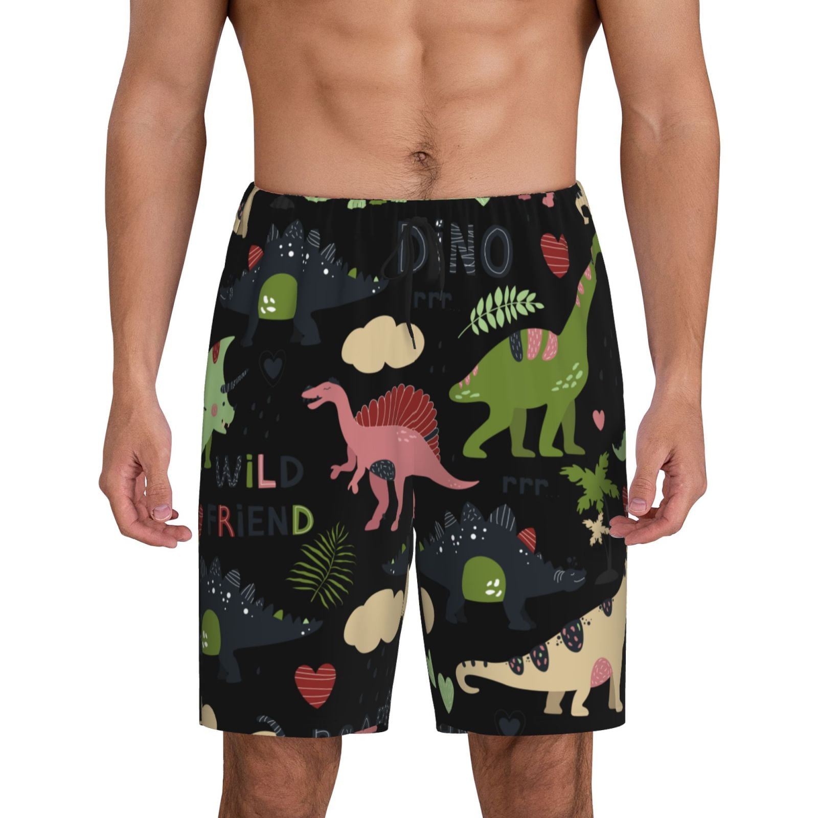 Tideii Cute Dinosaurs Print Men's Short Pajama Pants, Elastic Pocket ...