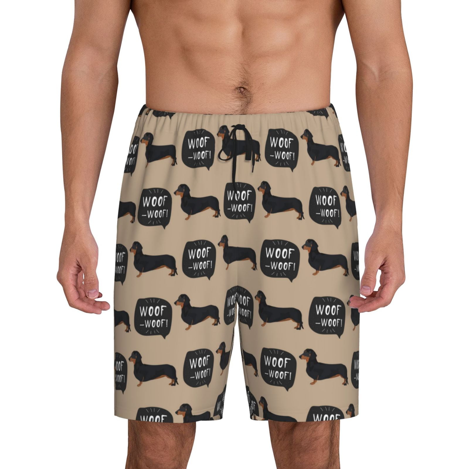 Tideii Dachshund Dog Woof Print Men's Short Pajama Pants, Elastic ...