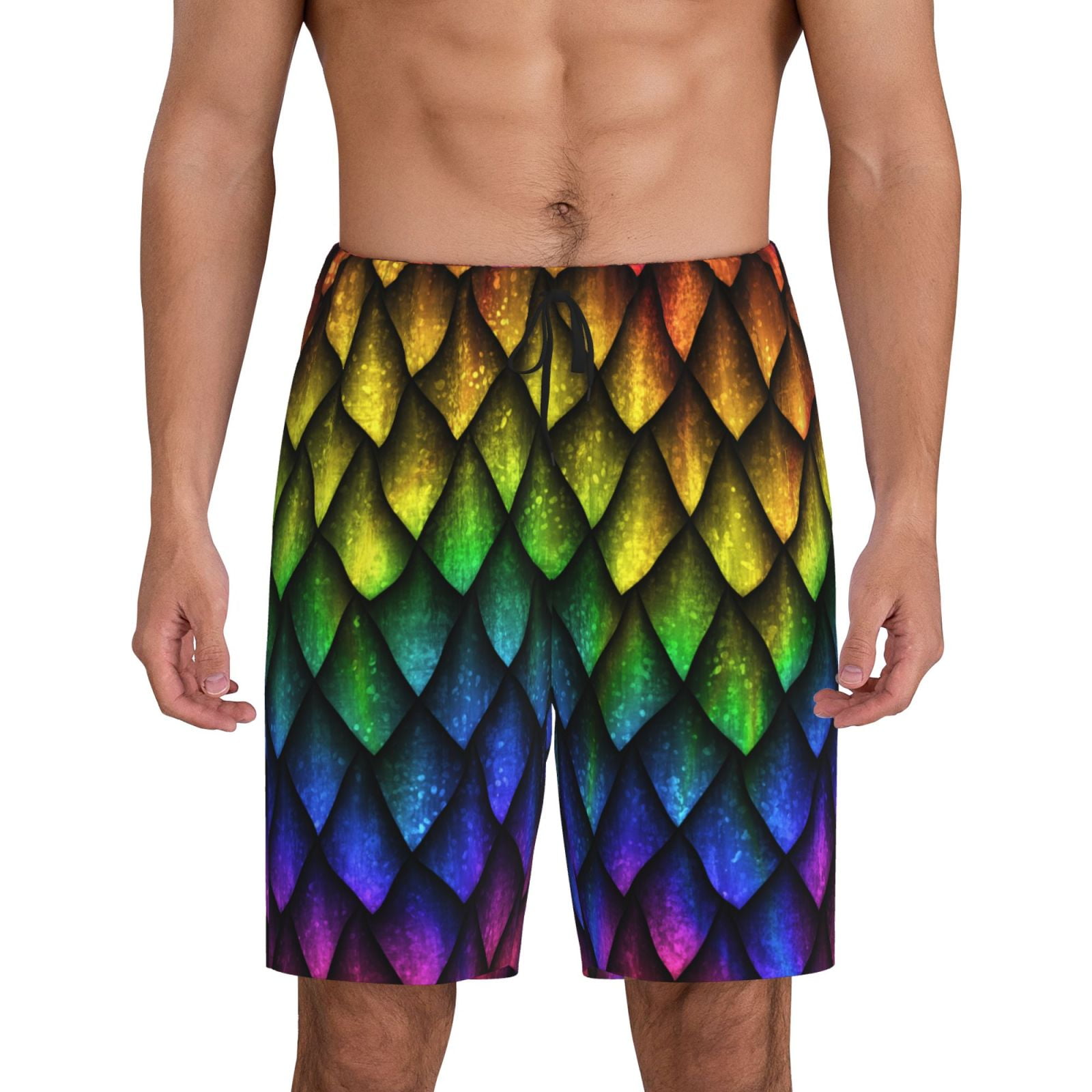 Tideii Dragon Scales Print Men's Short Pajama Pants, Elastic Pocket ...