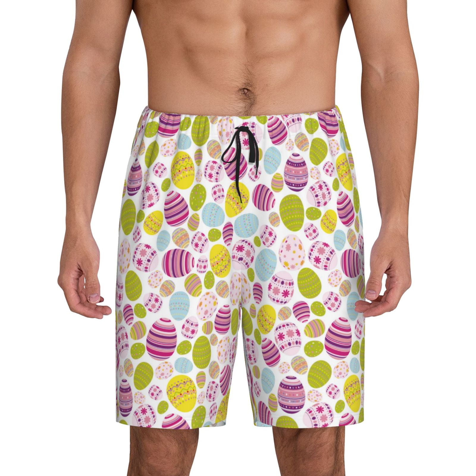 Tideii Easter Egg Print Men's Short Pajama Pants, Elastic Pocket Summer ...