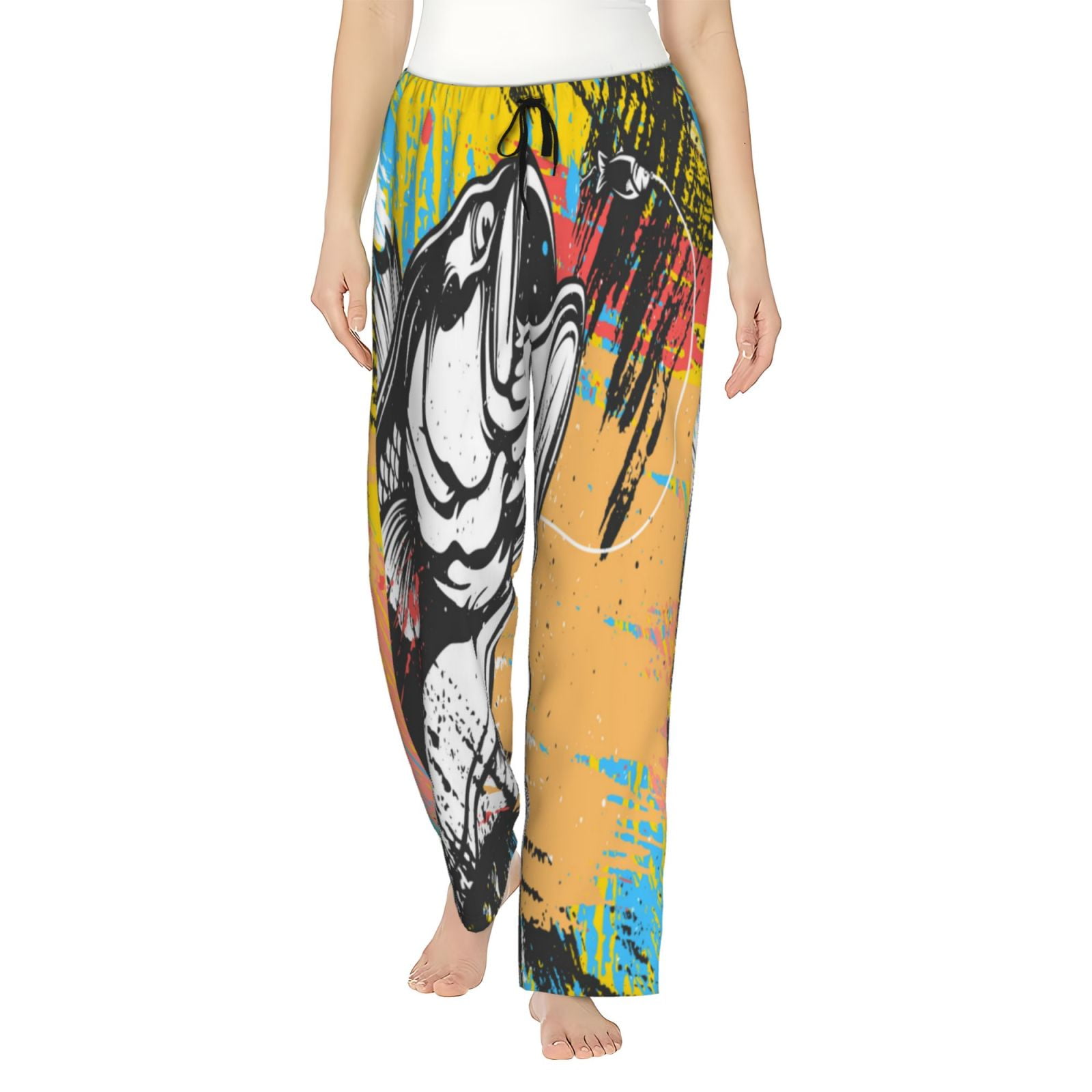 Tideii Fishing Bass for Women's Home Long Pajama Pants, Drawstring ...