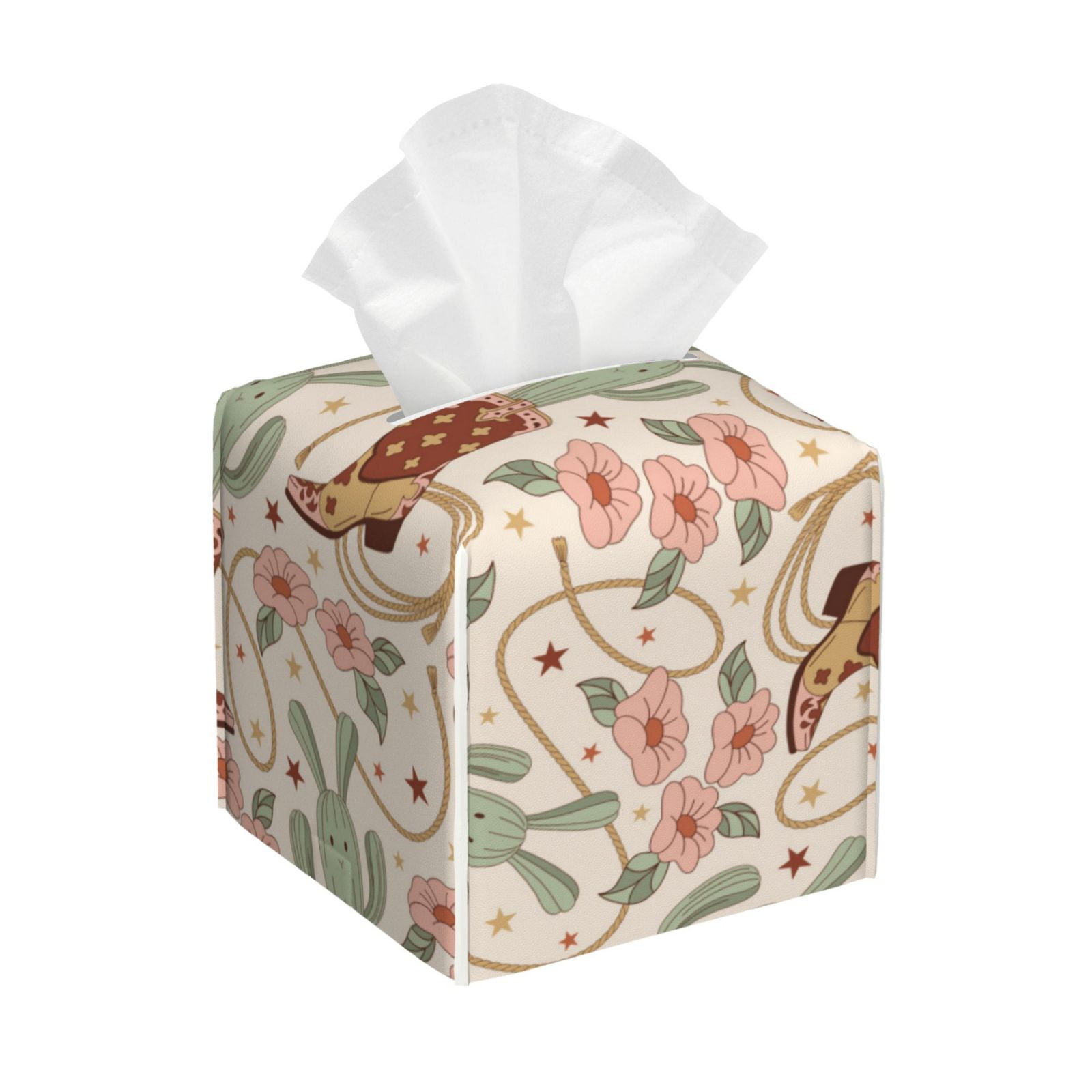 Tideii Floral Cowboy Boots for Square Leather Tissue Box, PVC ...