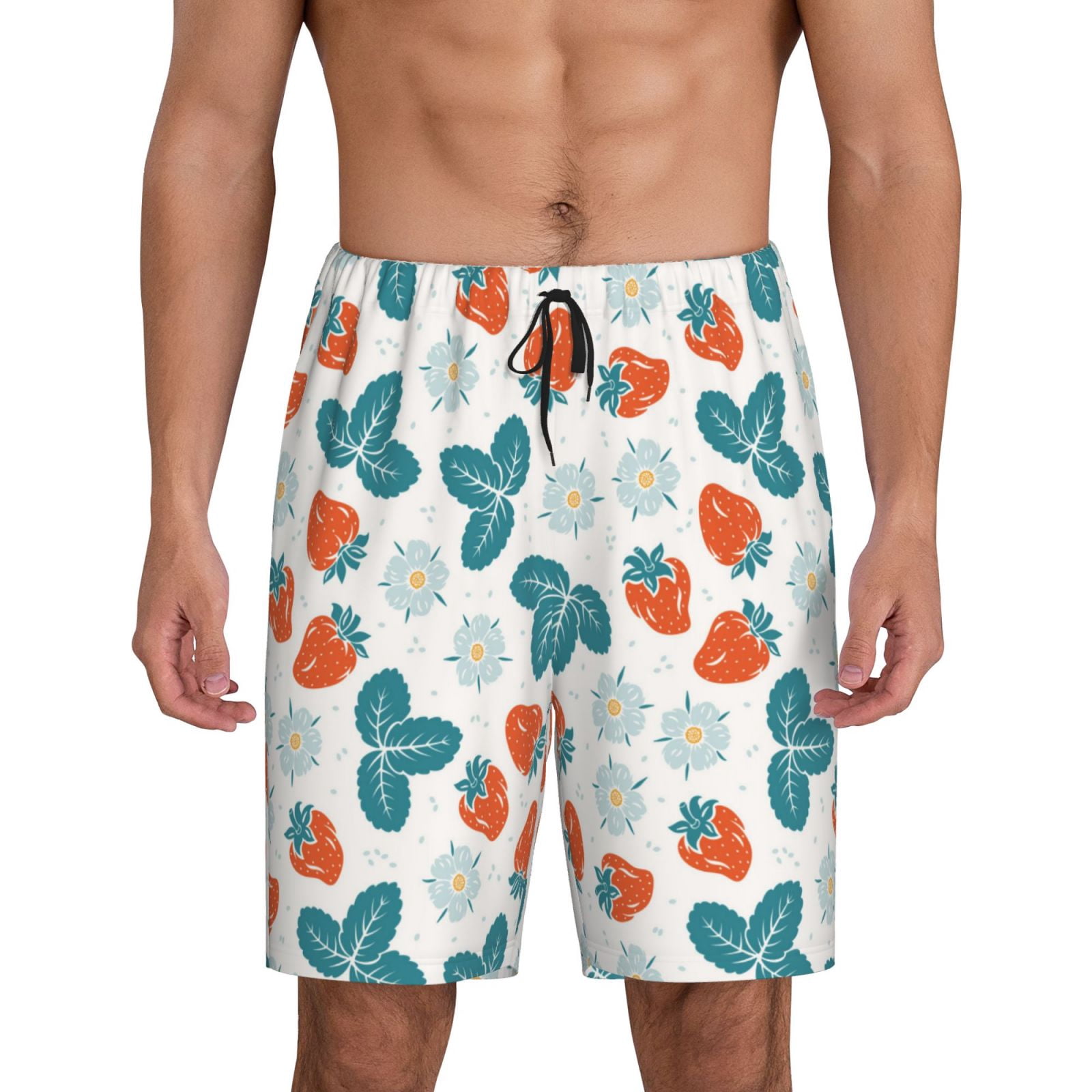 Tideii Floral Strawberr Print Men's Short Pajama Pants, Elastic Pocket ...