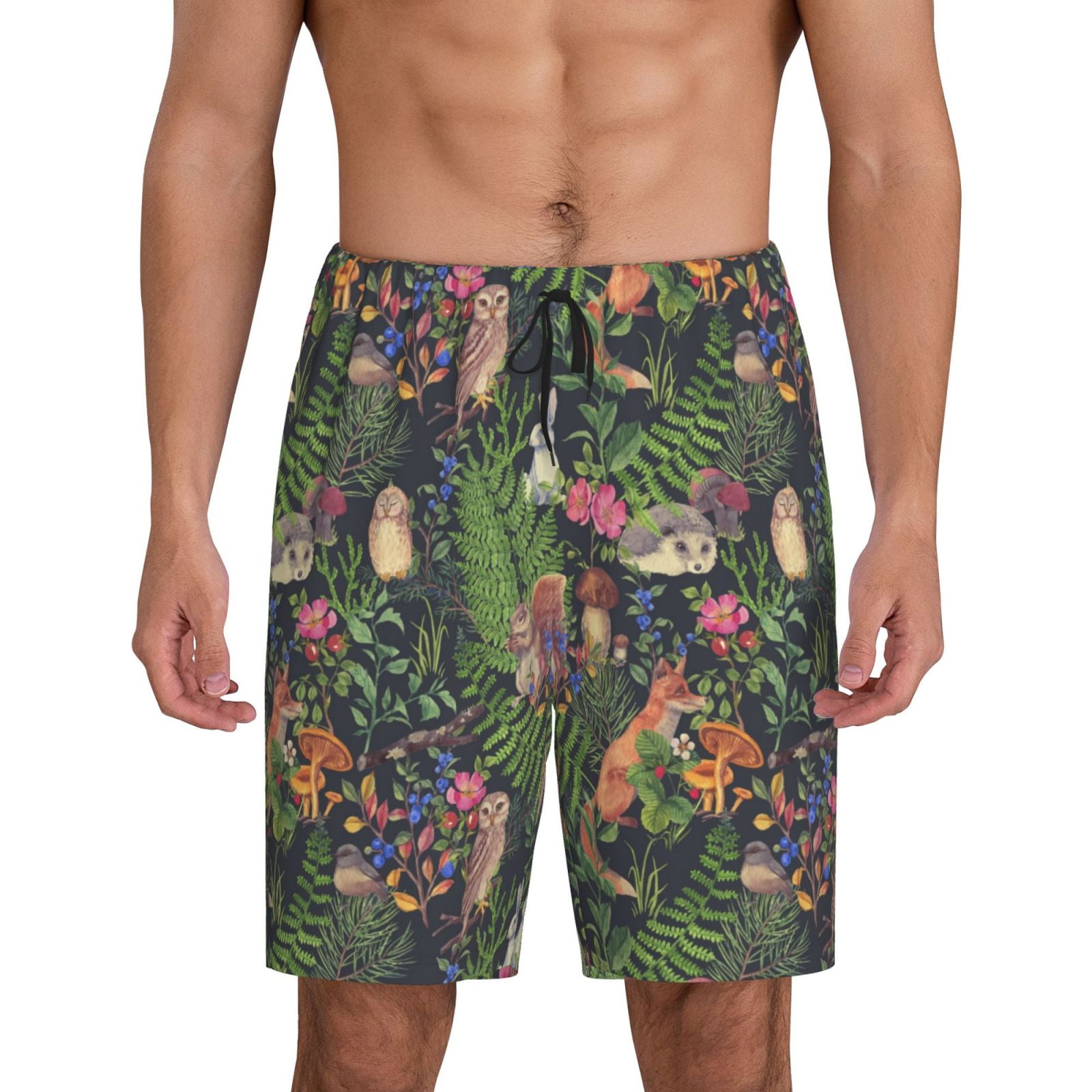 Tideii Forest Animals And Plants Print Men's Short Pajama Pants ...