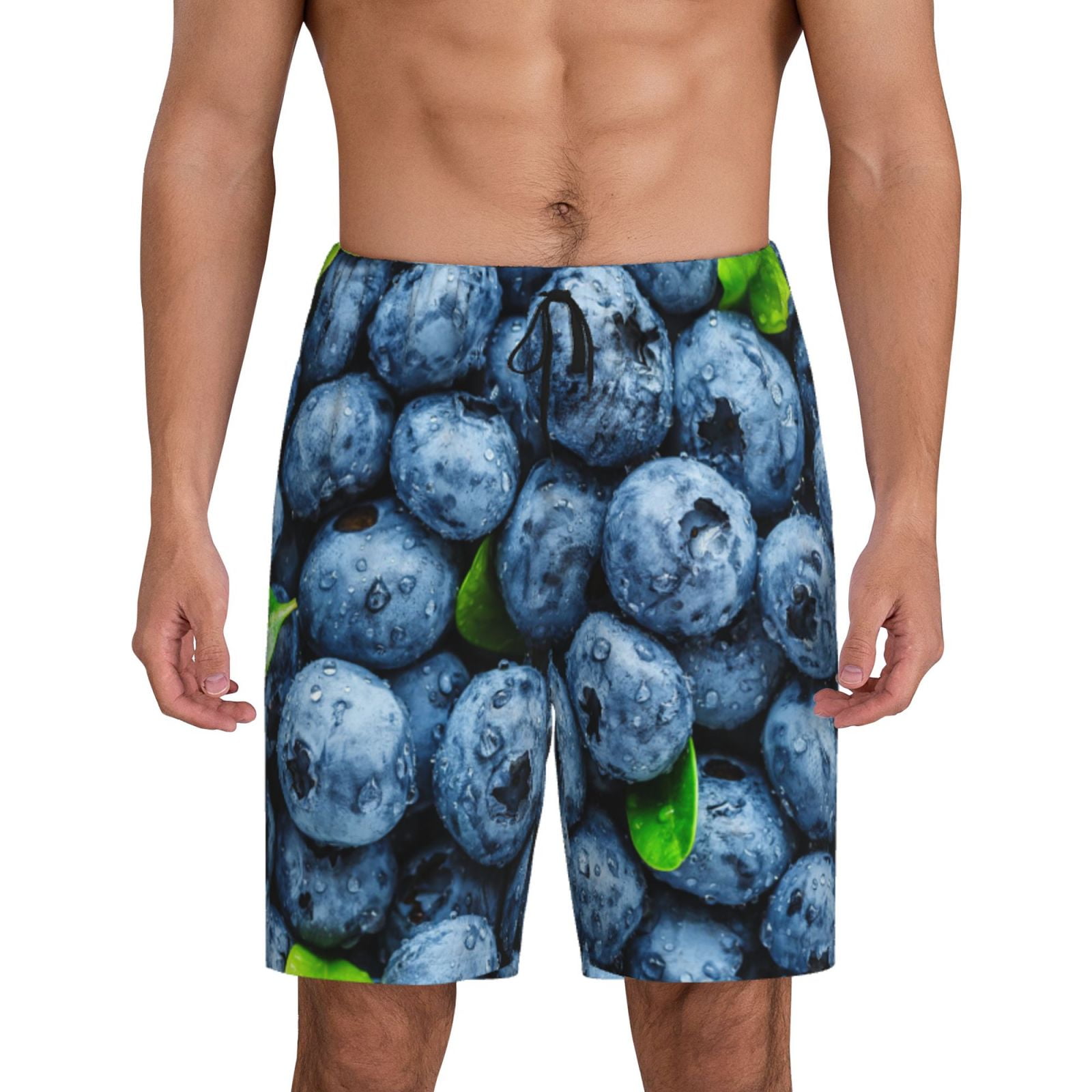 Tideii Fresh Blueberries Print Men's Short Pajama Pants, Elastic Pocket ...