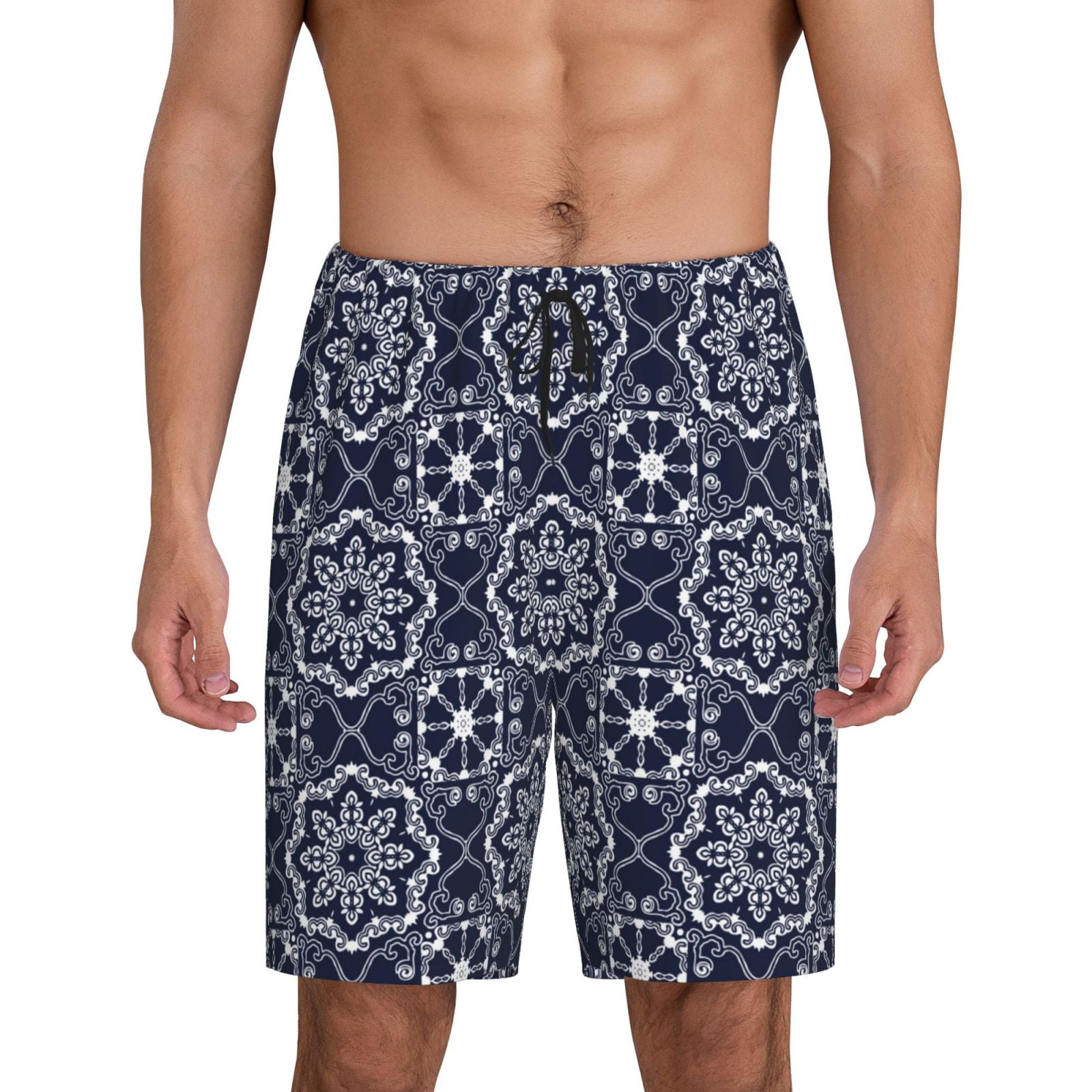 Tideii Geometry Flower Print Men's Short Pajama Pants, Elastic Pocket ...