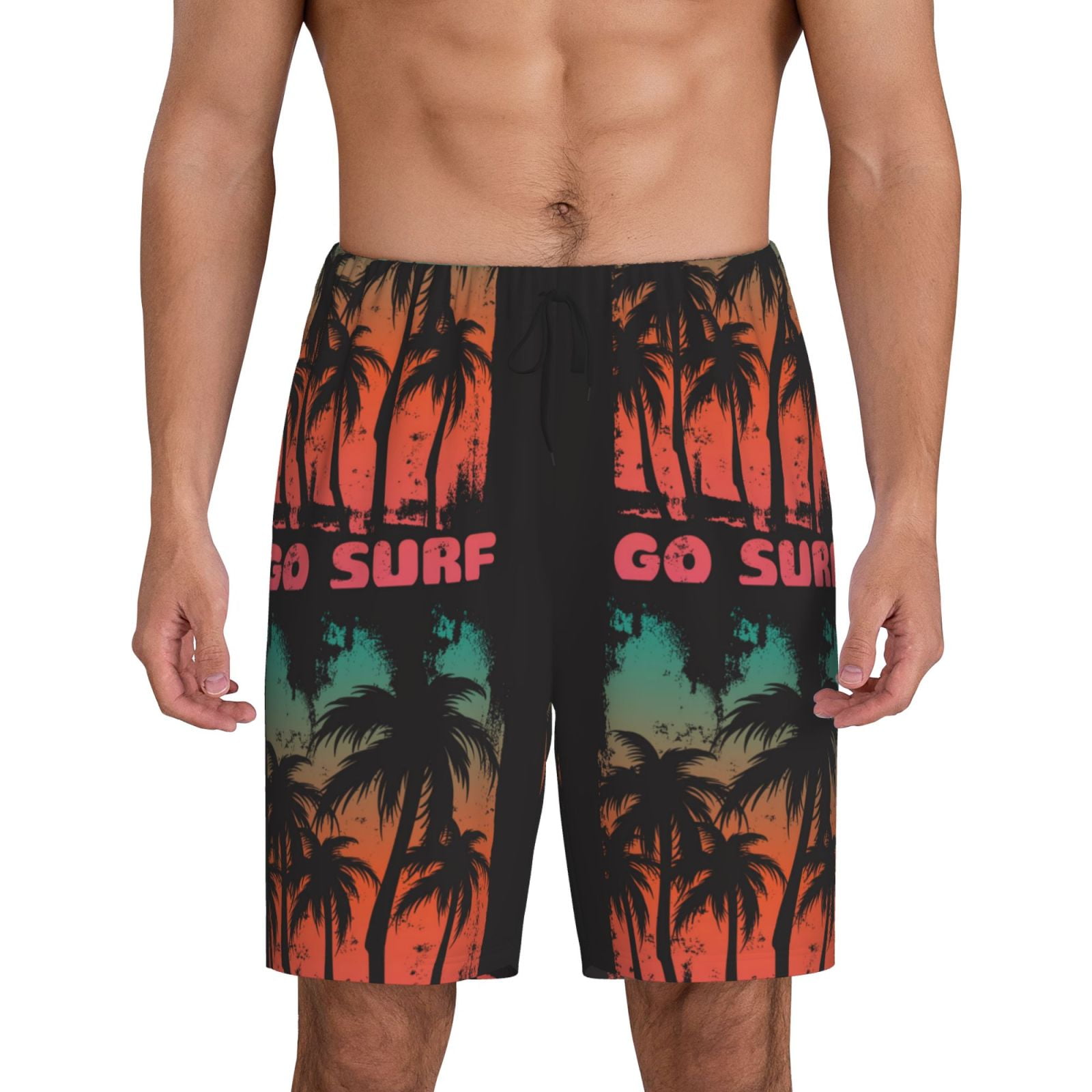 Tideii Go Surfer Print Men's Short Pajama Pants, Elastic Pocket Summer ...