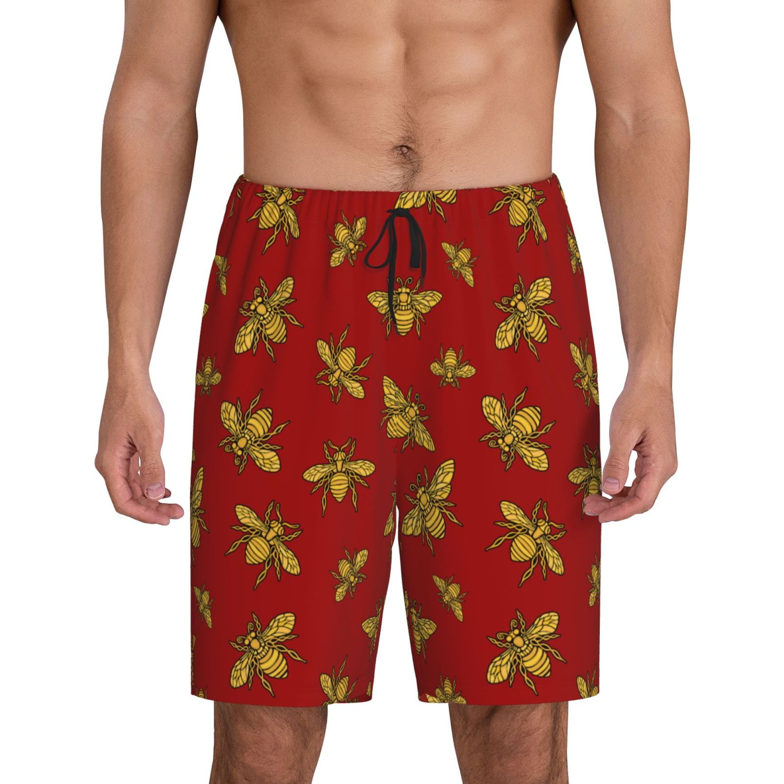 Tideii Hohey Bee Golden Print Men's Short Pajama Pants, Elastic Pocket ...