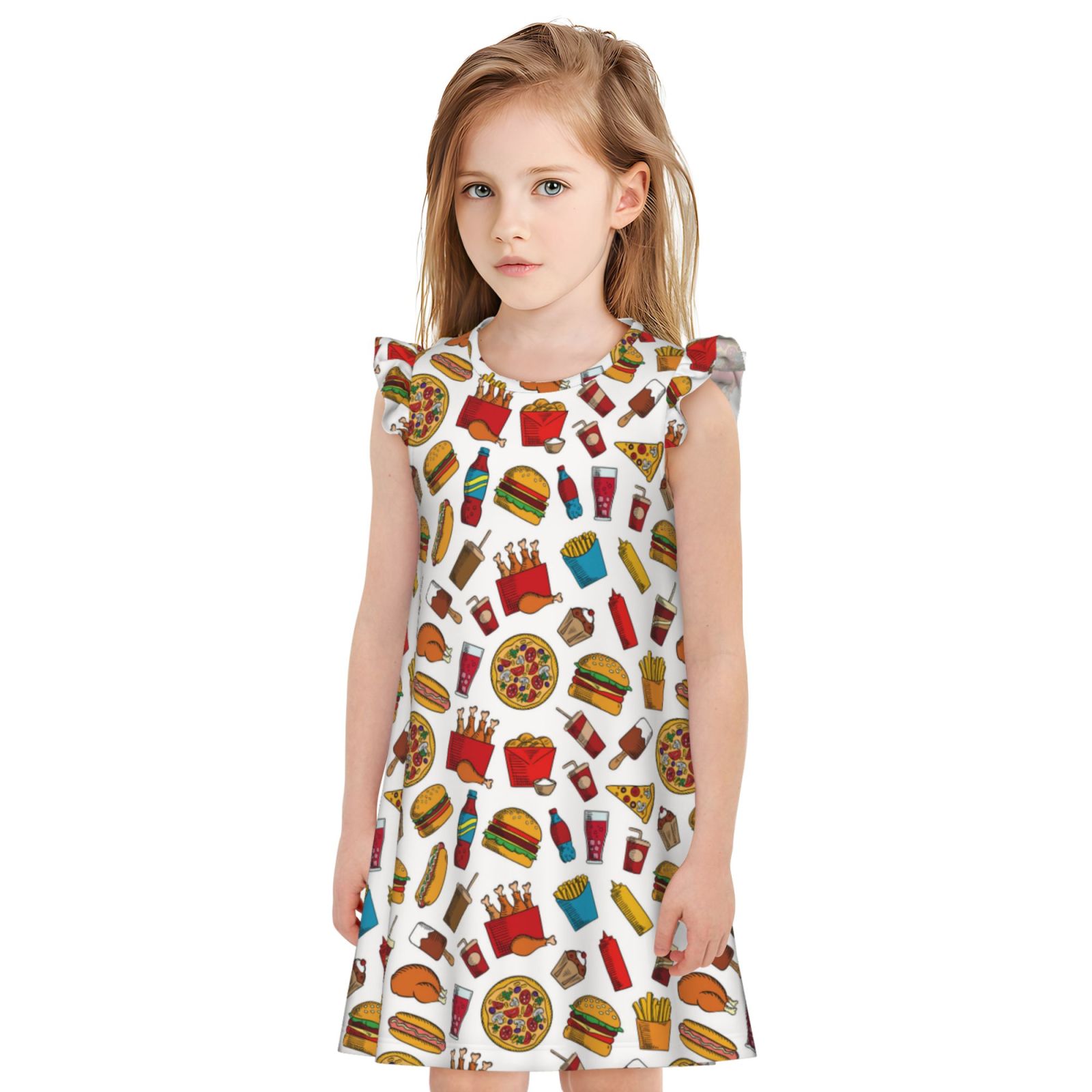 Tideii Hot Dog Pizza for Girls' Flying Sleeves Nightdress, Girls ...